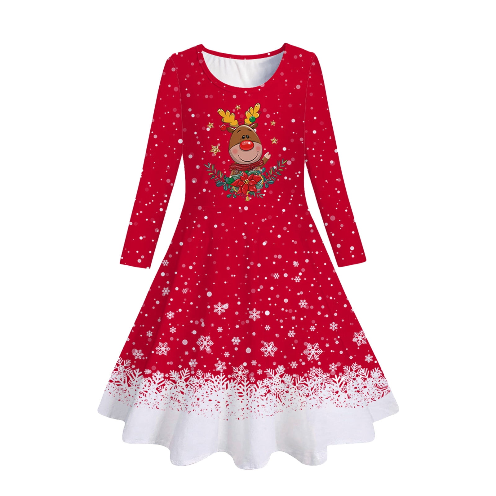 ANINEO Kids Toddler Girls Christmas Trees Deer Print Christmas Long ...
