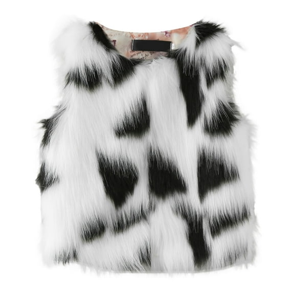 ANINEO Kids' Winter Fur Vest - Cow Print Black & White Padded Jacket ...
