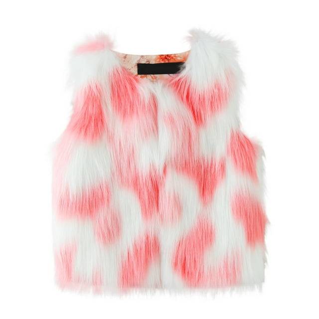 ANINEO Kids' Winter Faux Fur Vest - Cow Print Black & White Padded ...