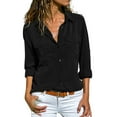 ANINEO Ladies Daily Blouses Button Shirts Long Sleeve Roll Up Boyfriend ...