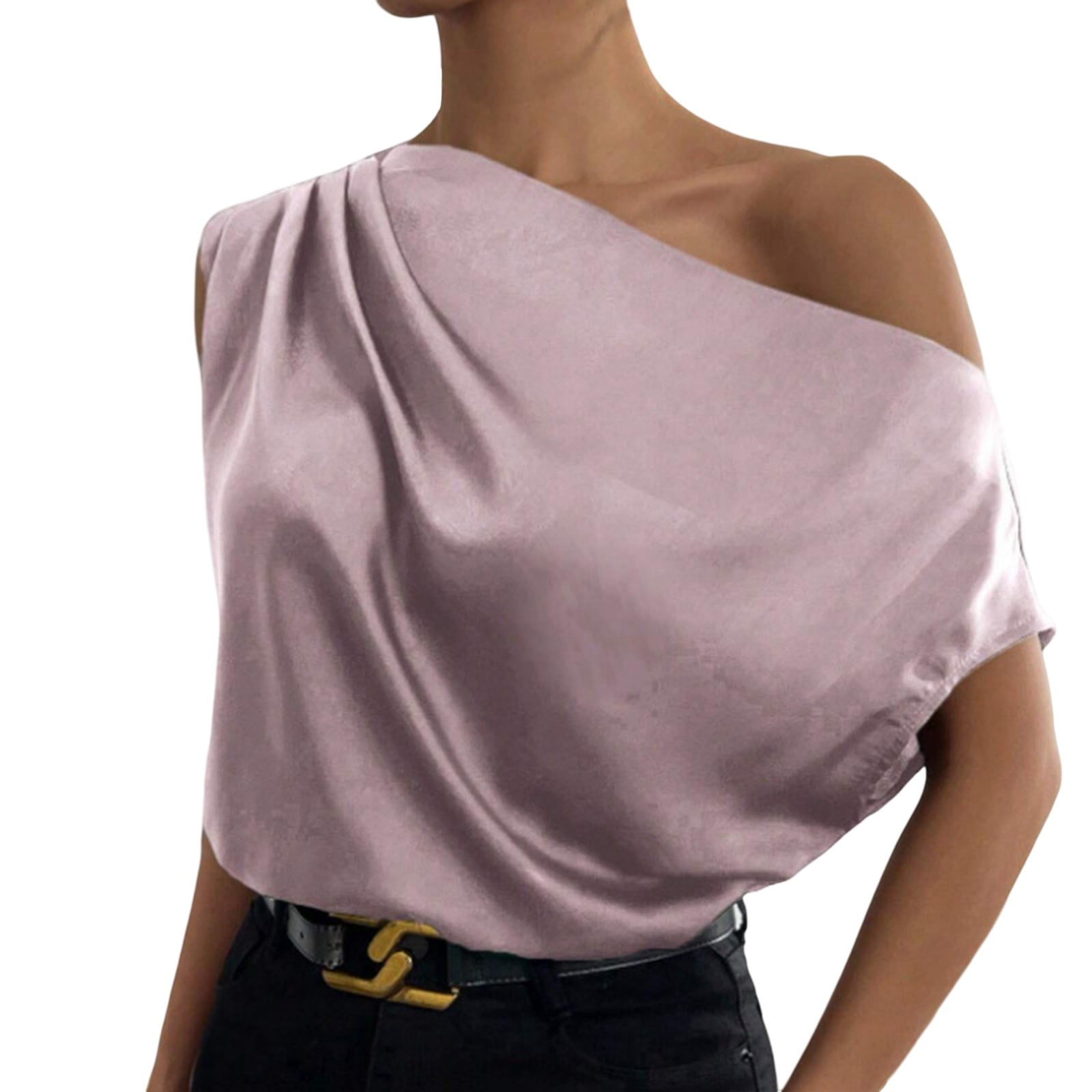 ANINEO Ladies Daily Blouses Sleeveless Shirt With Irregular Shoulders ...