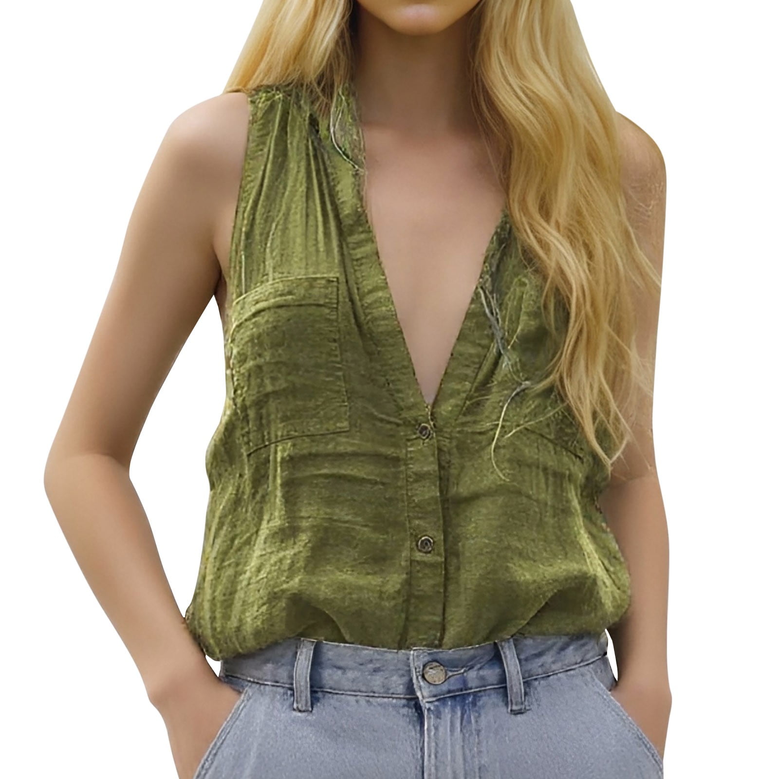 ANINEO Ladies Daily Blouses Spring Casual Loose Fashion Sleeveless ...