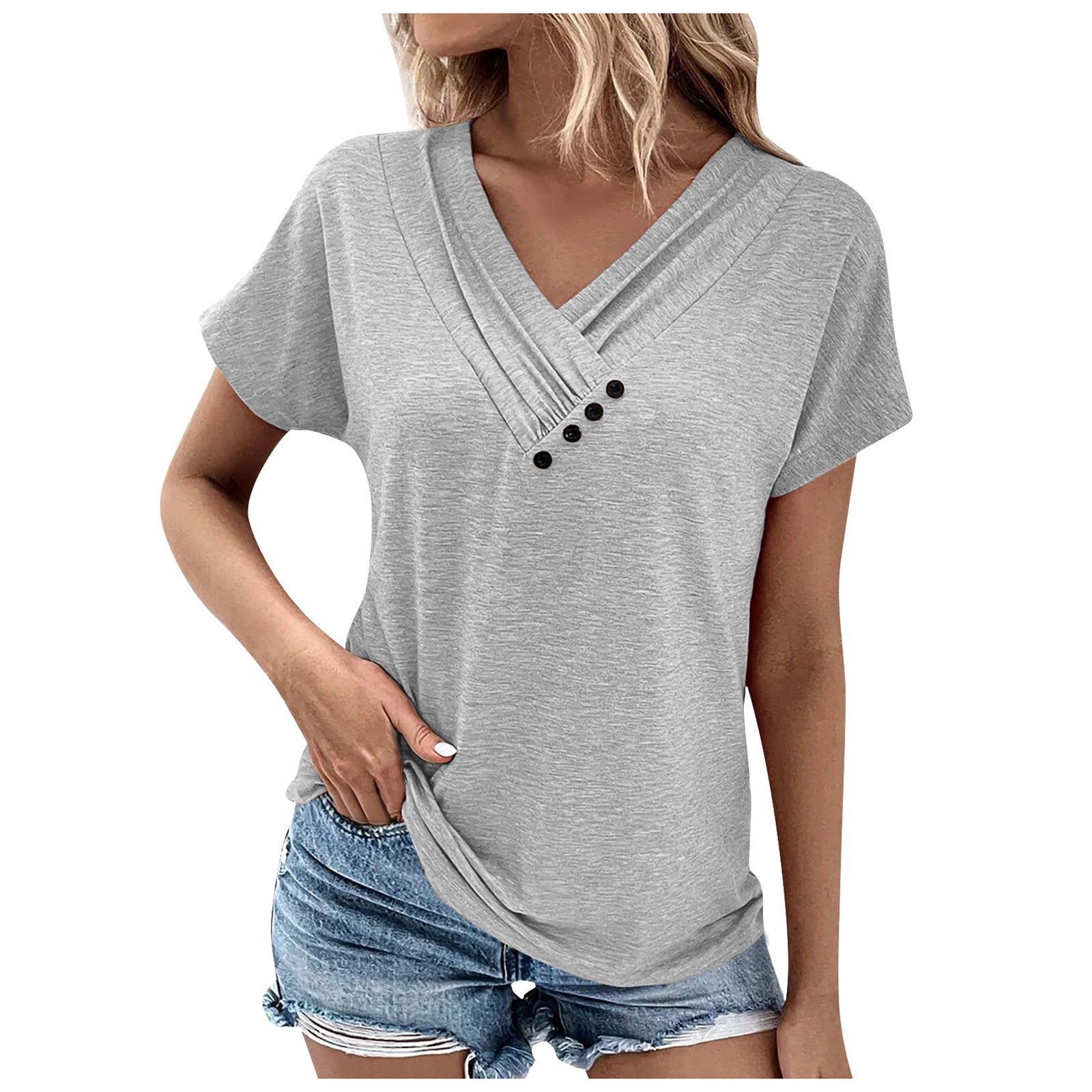 ANINEO Ladies Daily Blouses Summer Tunic Tops Puff Sleeve Short Dressy ...