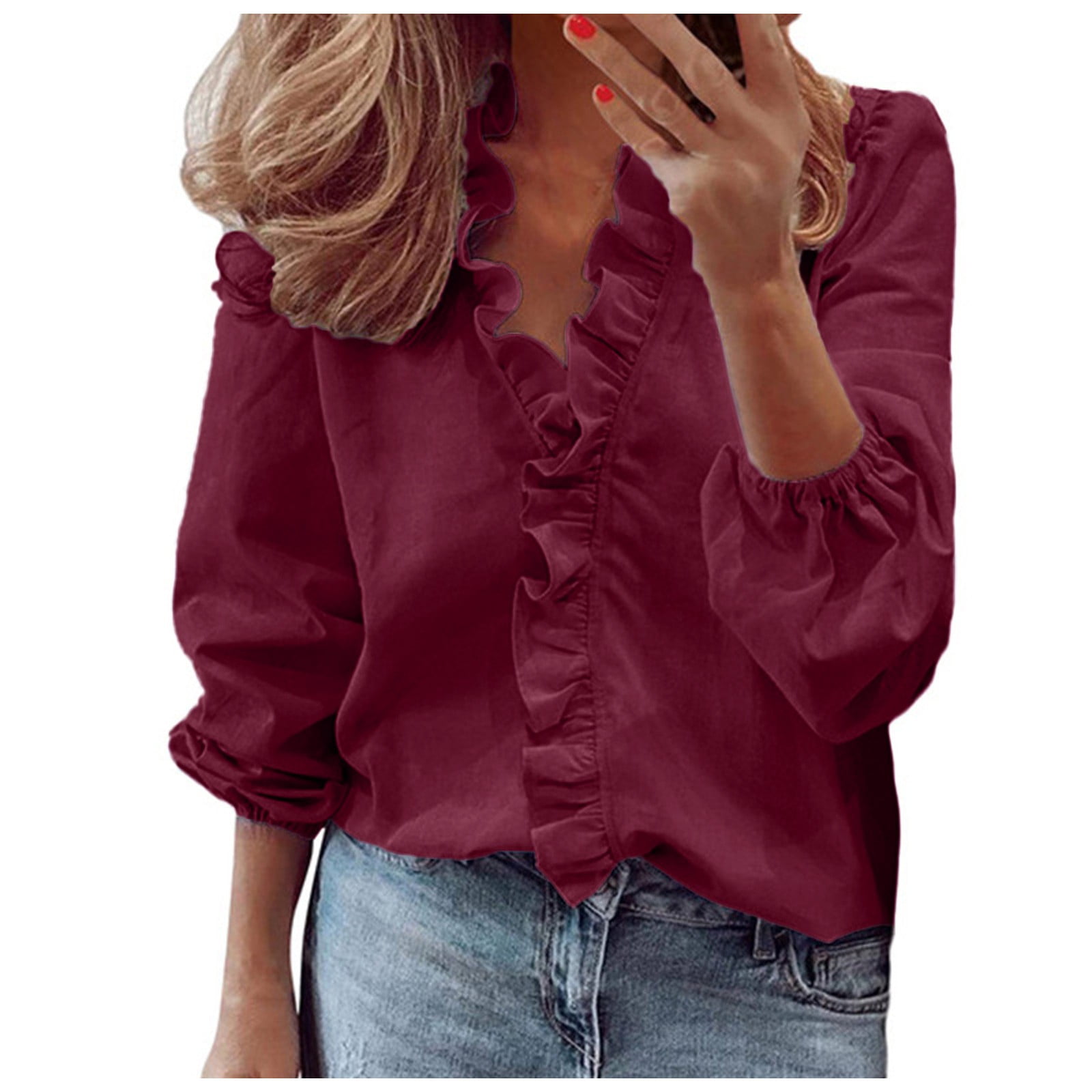ANINEO Ladies Daily Blouses Summer V Neck Casual Short Print Sleeve T ...