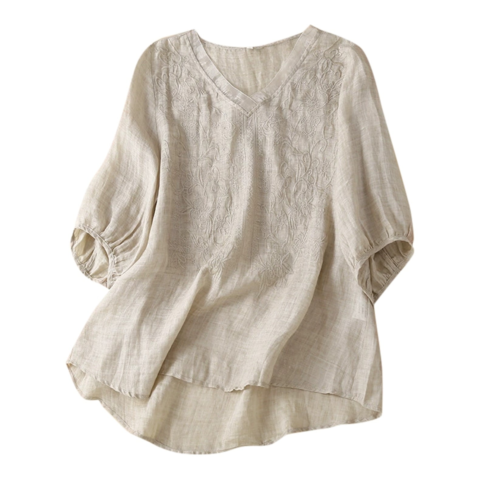 ANINEO Ladies Daily Blouses V Neck And Embroidery Loose Retro Literary ...