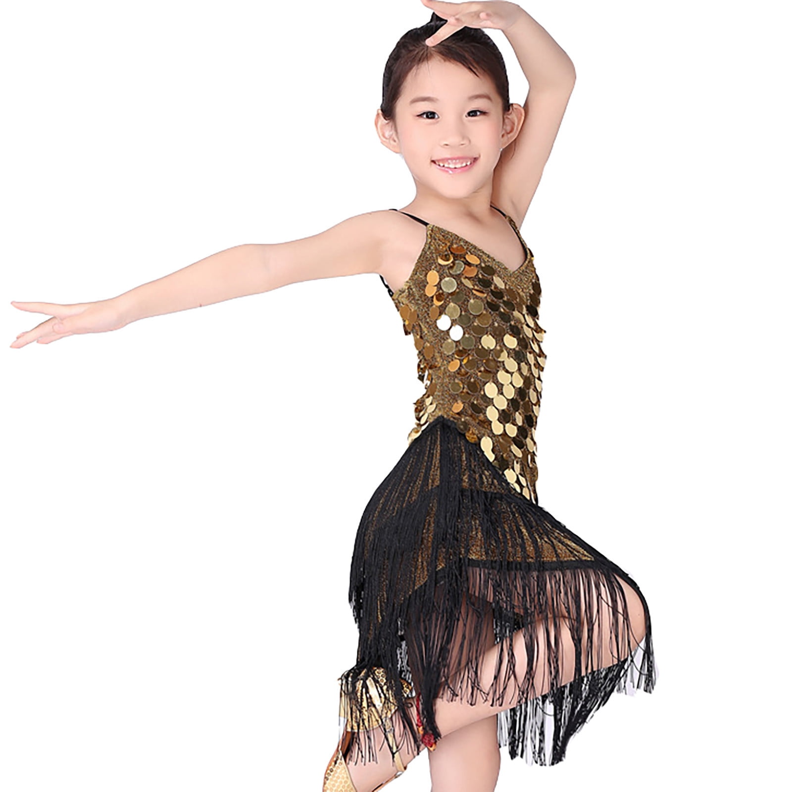 ANINEO Latin Dance Dress Tassel Salsa Dancewear Sequin Fringe Dress ...