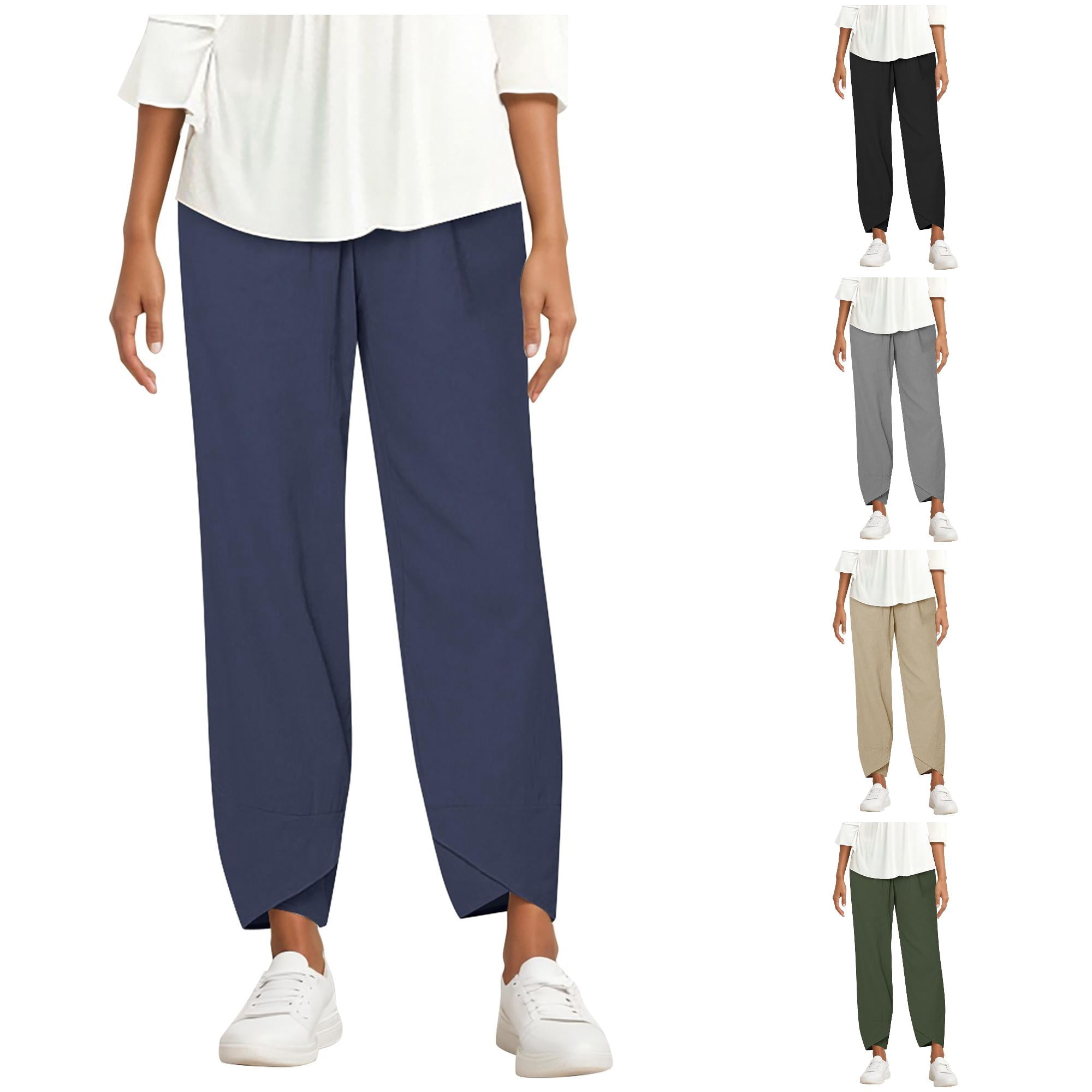 ANINEO Loose Women Summer Straight Pants Casual High Waist Long Solid ...