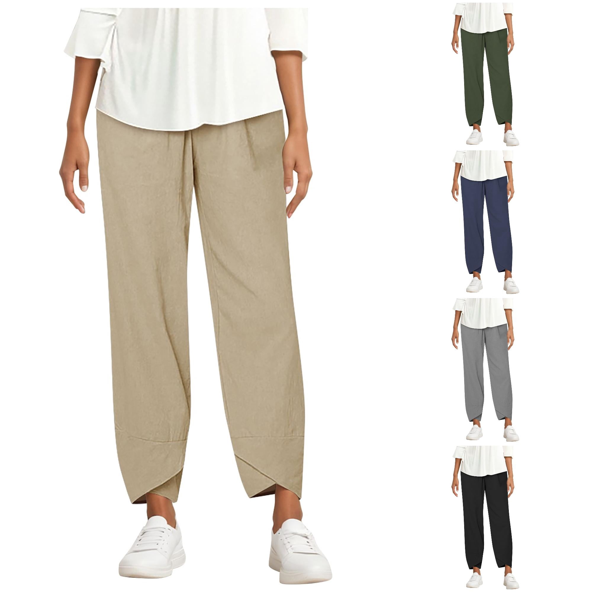 ANINEO Loose Women Summer Straight Pants Casual High Waist Long Solid ...