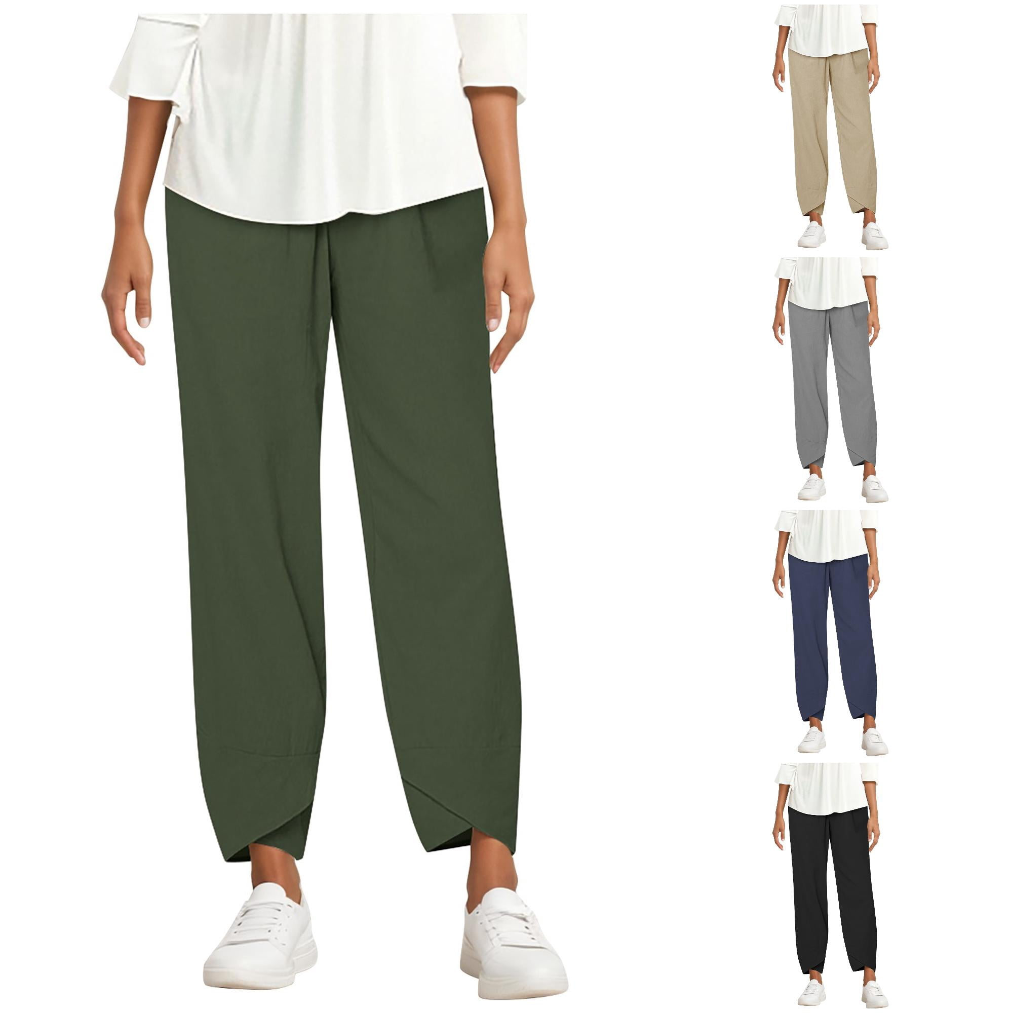 ANINEO Loose Women Summer Straight Pants Casual High Waist Long Solid ...