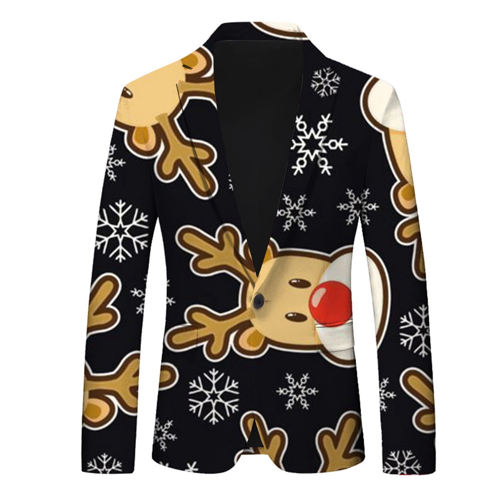ANINEO Men Christmas Snowflake Santa Print Pockets Lapel Button Up Suit Jacket Blazers Coats ...