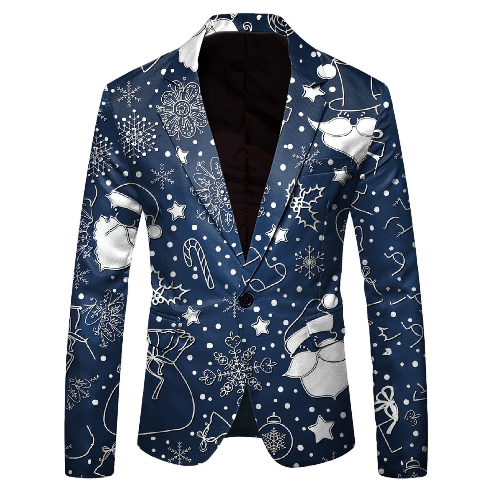 ANINEO Men Christmas Snowflake Santa Printed Pockets Lapel Button Suit ...