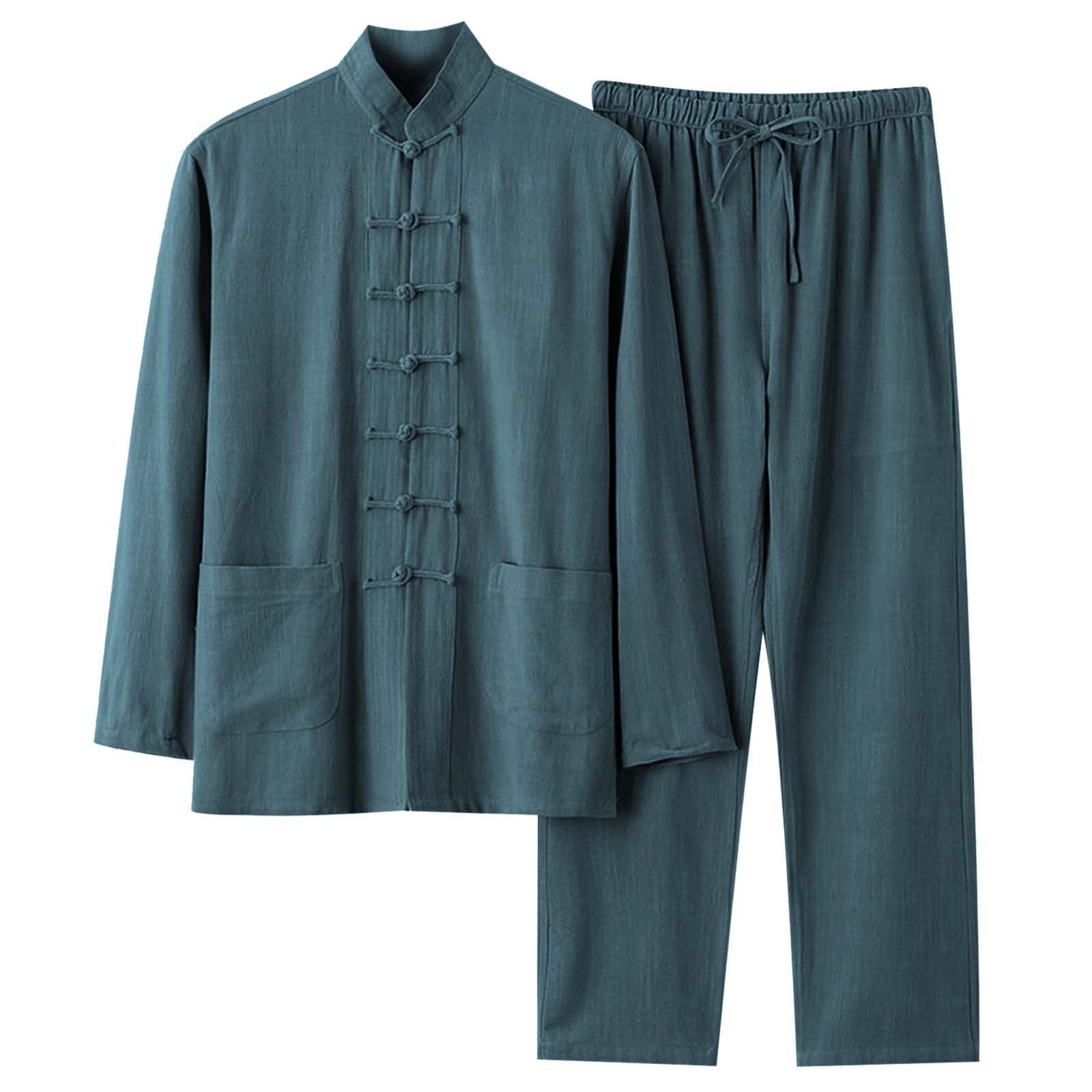 ANINEO Men Cotton Linen Sets 2 Piece Clothing Shirt Casual Sets Long ...