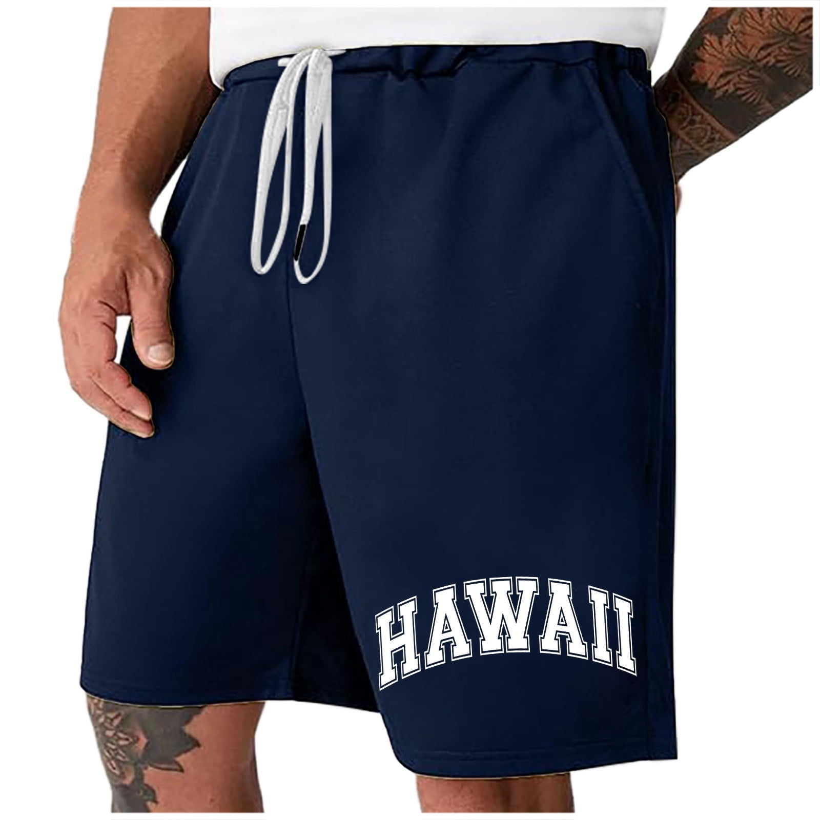 ANINEO Men Cotton Shorts Resort Letter Printed Shorts Elastic Waist ...