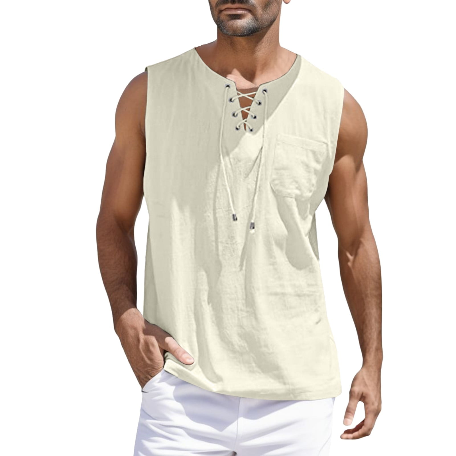 ANINEO Men Fall Summer Tops Casual Sports Sleeveless Tops Cotton Vest ...