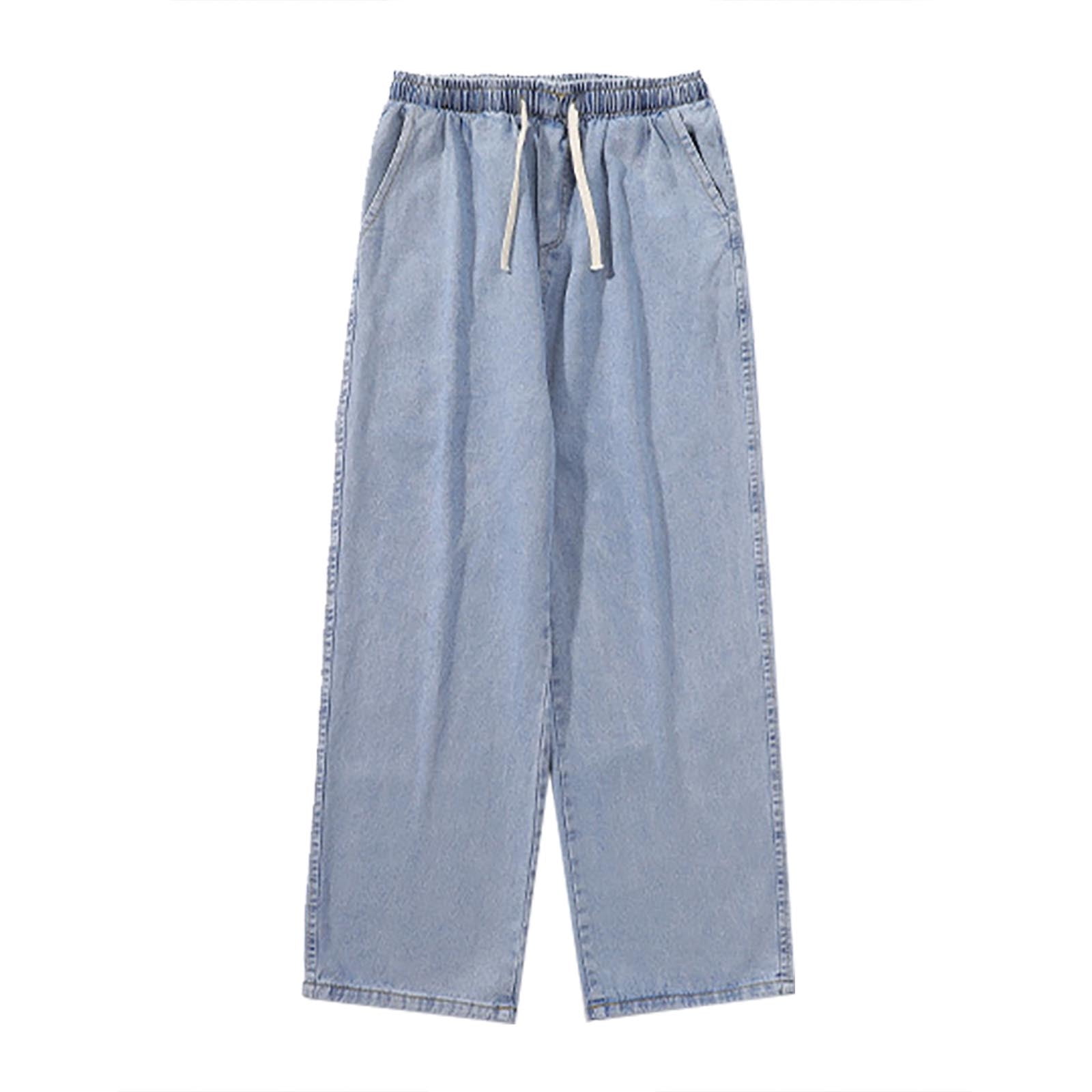 ANINEO Men Fashion Big Loose Relaxed Fit Straight Leg Jeans Denim Pants ...