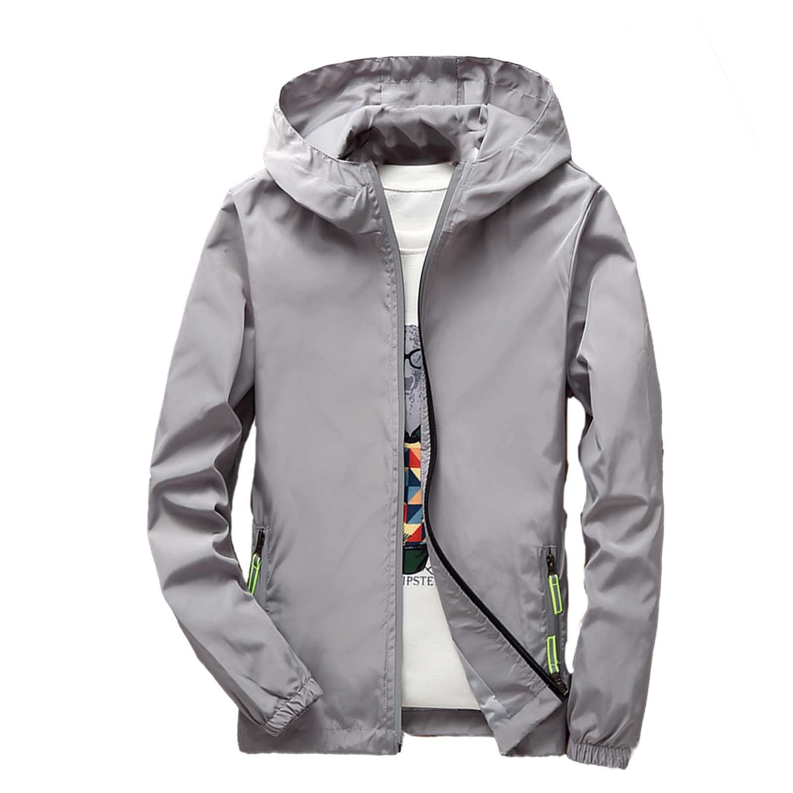 ANINEO Men Reflective Zipper Light Jacket Casual Hooded Windbreaker ...