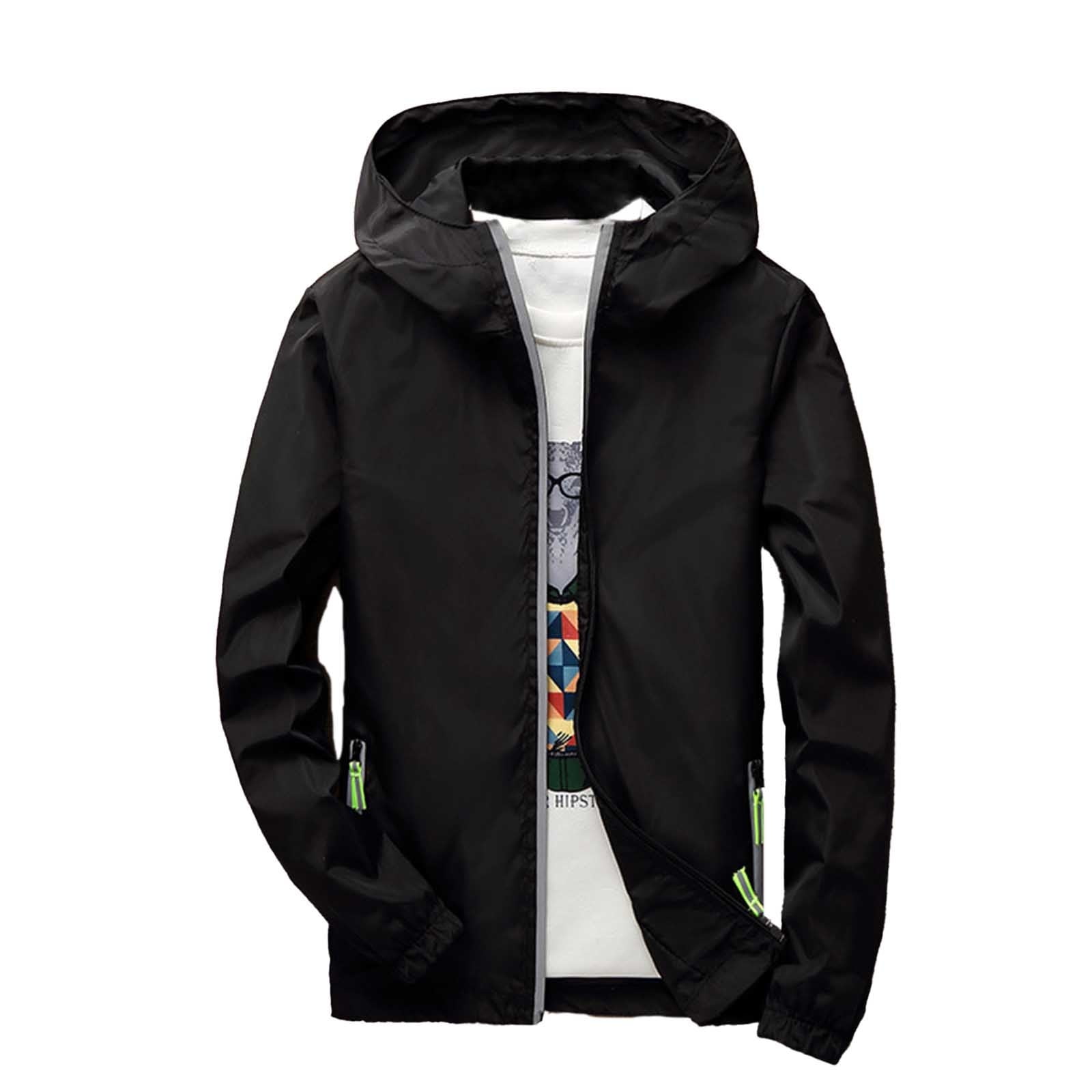 ANINEO Men Reflective Zipper Light Jacket Casual Hooded Windbreaker ...