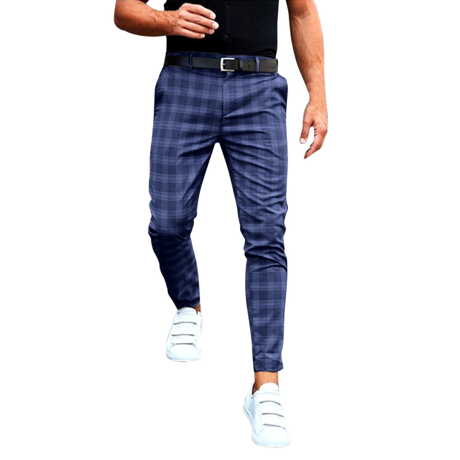 ANINEO Mens Fashion Casual Plaid Zipper Trousers Pants Loose Large Size ...