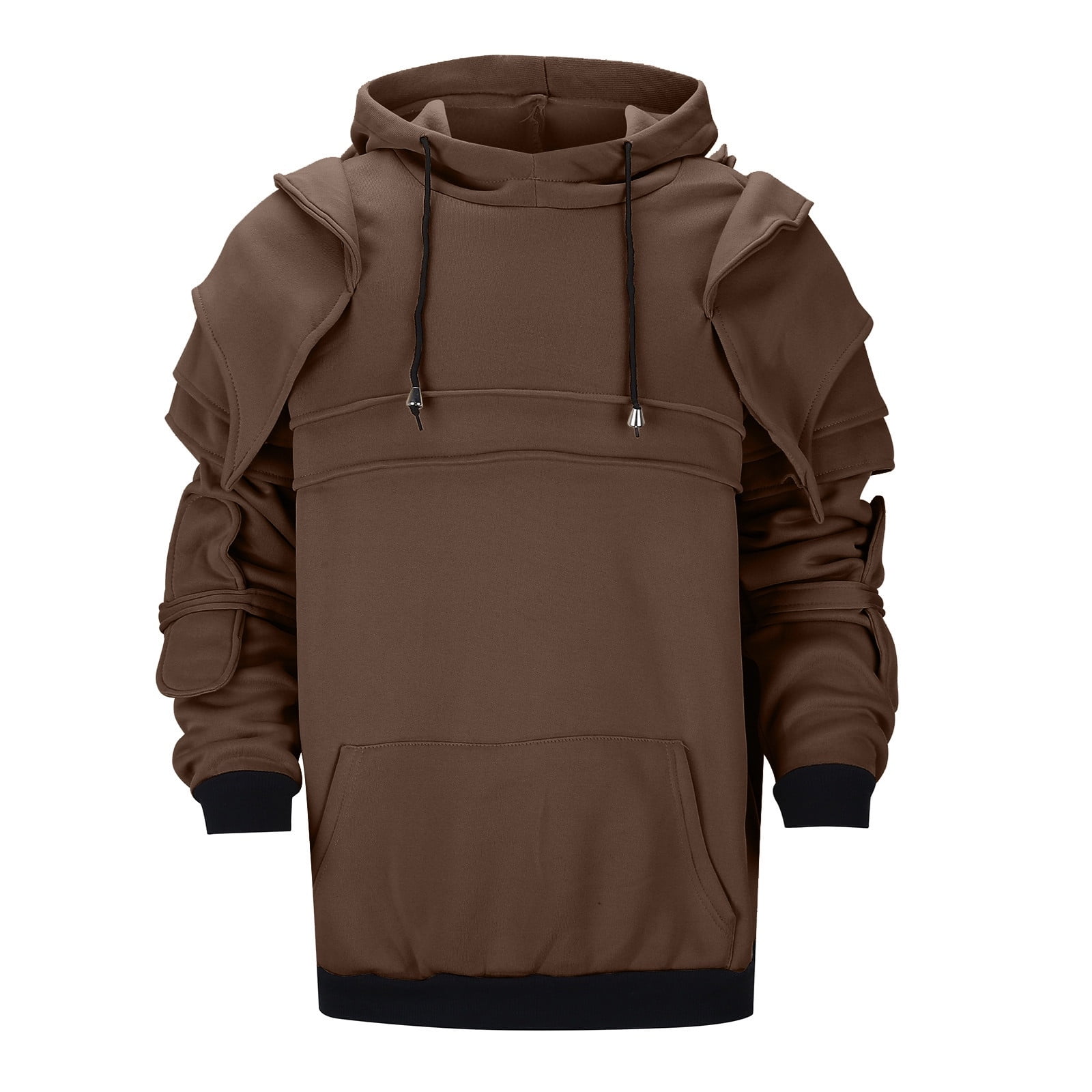 ANINEO Mens Retro Drawstring Hoodie Jacket Elbow Solid Color Casual ...