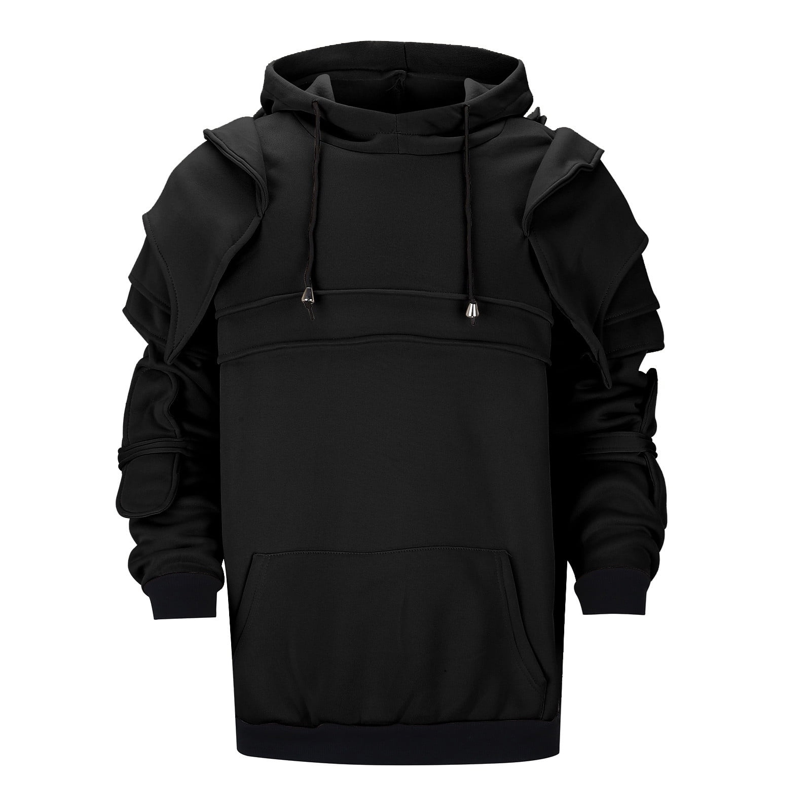 ANINEO Mens Retro Drawstring Hoodie Jacket Elbow Solid Color Casual ...