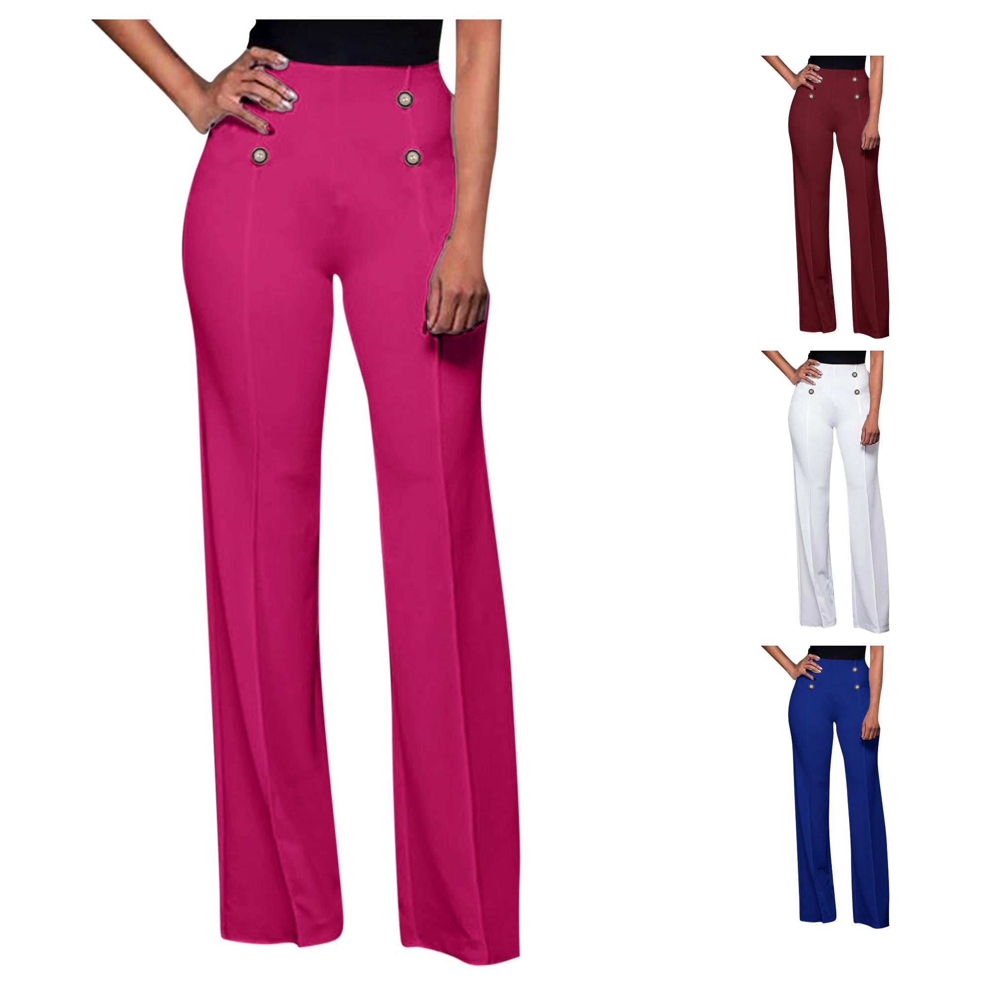 ANINEO Pants Solid Color Fashion Flare Legs Trousers High Waisted ...