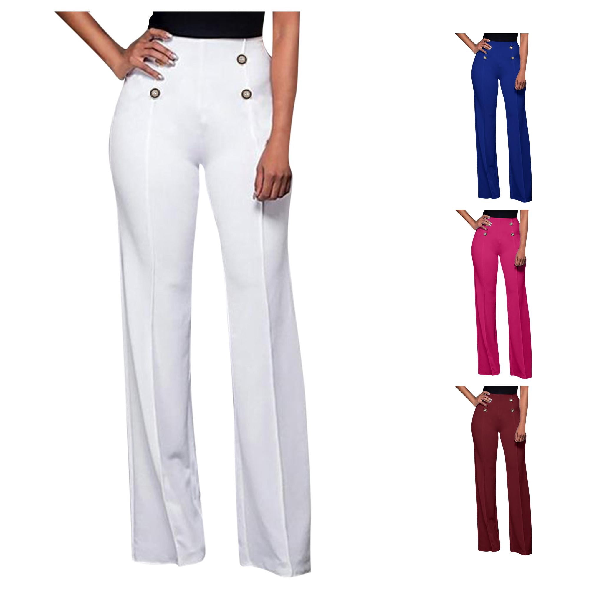 ANINEO Pants Solid Color Fashion Flare Legs Trousers High Waisted ...