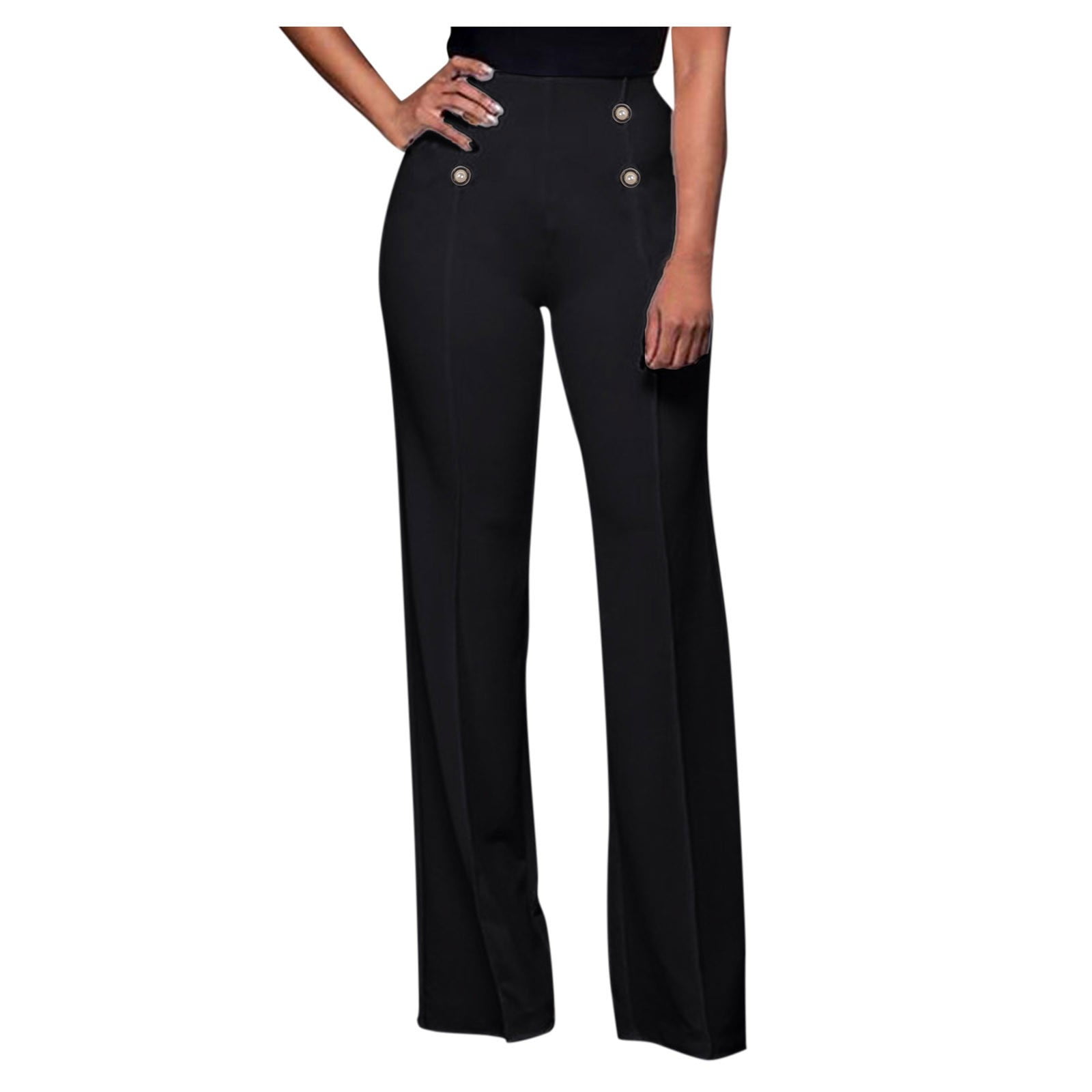 ANINEO Pants Solid Color Fashion Flare Legs Trousers High Waisted ...