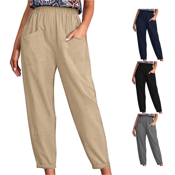 ANINEO Pants Women Solid Color Trouser Pant Casual Baggy Elastic Waist ...
