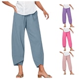 ANINEO Pocket Women Pants Solid Color Elastic Waist Casual Loose Pants ...