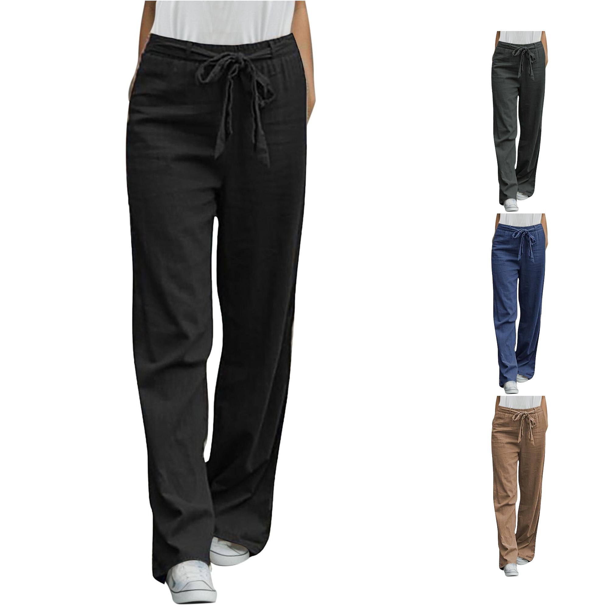 ANINEO Solid Color Women Cotton Trousers Long Sashes Fashion Pants ...