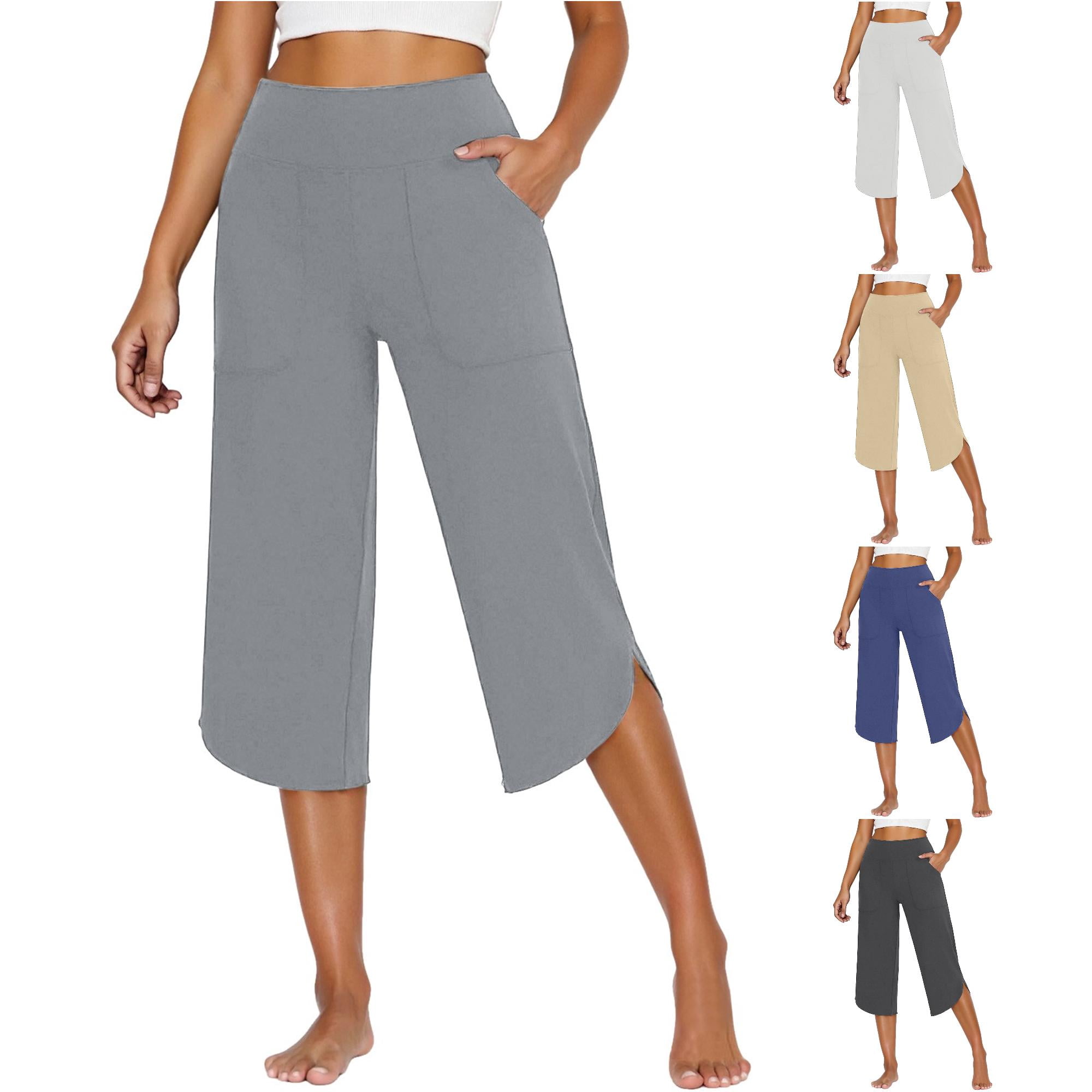 ANINEO Summer Capris For Women Casual Wide Leg Yoga Pants Loose Stretch ...