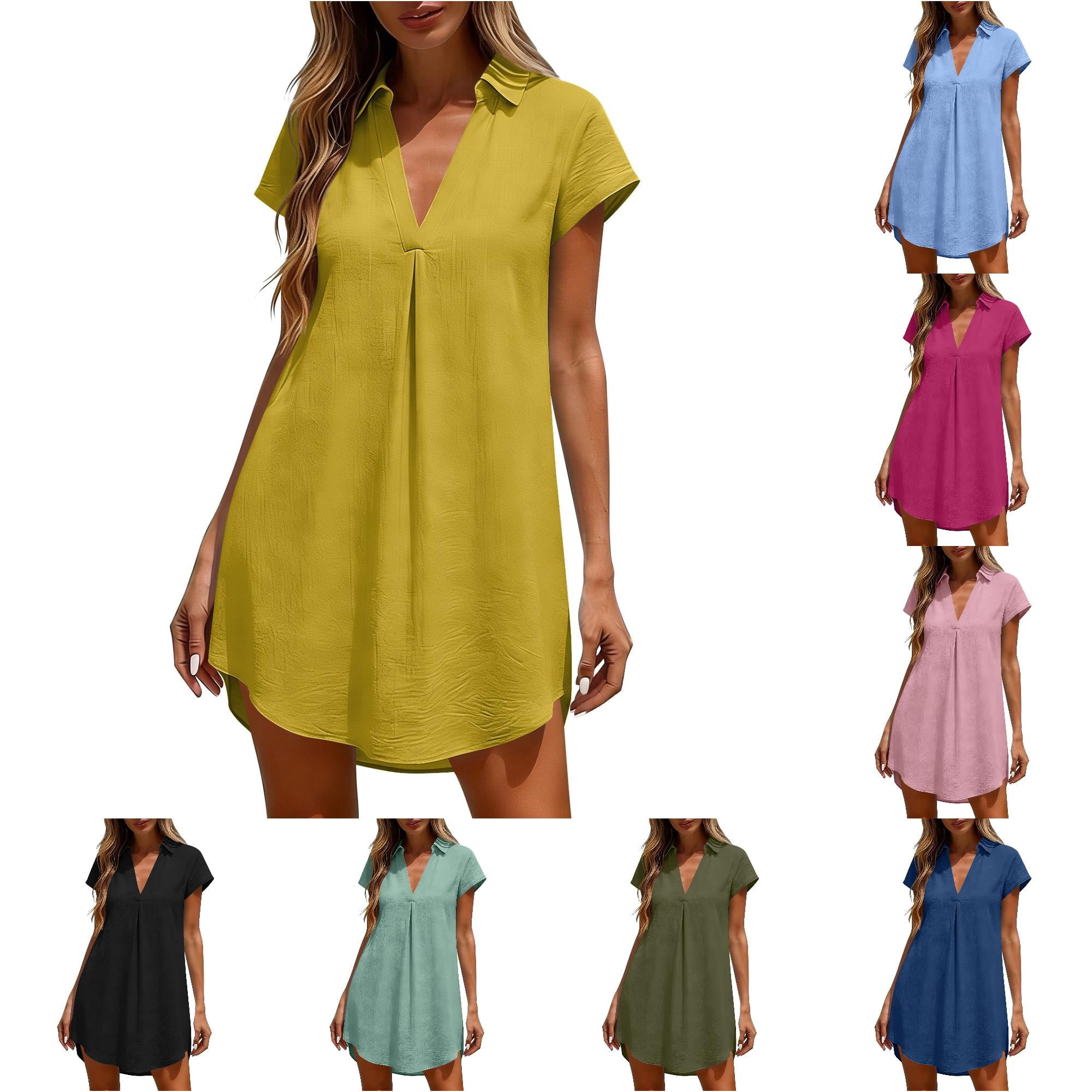 ANINEO Summer Dresses For Women 2026 Casual Chiffon Solid Color Beach ...