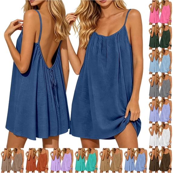 ANINEO Summer Dresses For Women 2026 Casual Sleeveless Backless Solid ...