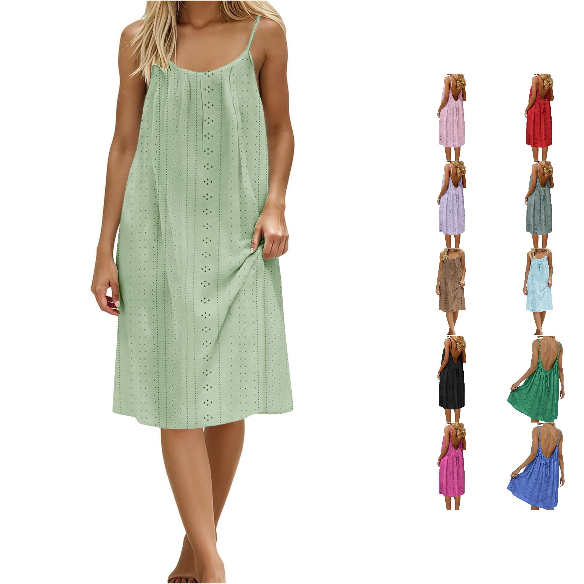 ANINEO Summer Dresses For Women Casual Sleeveless Backless With Shirred ...