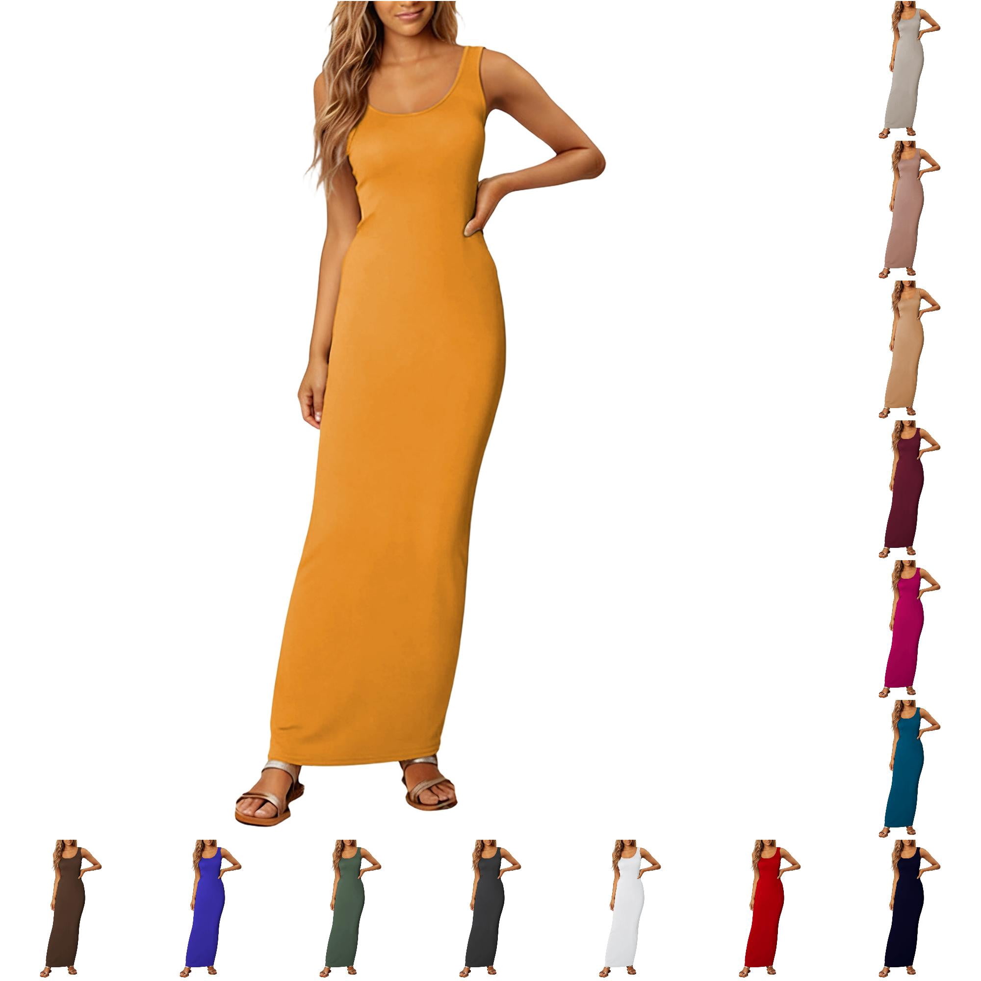 ANINEO Summer Dresses For Women Casual Solid Color Casual Sleeveless ...