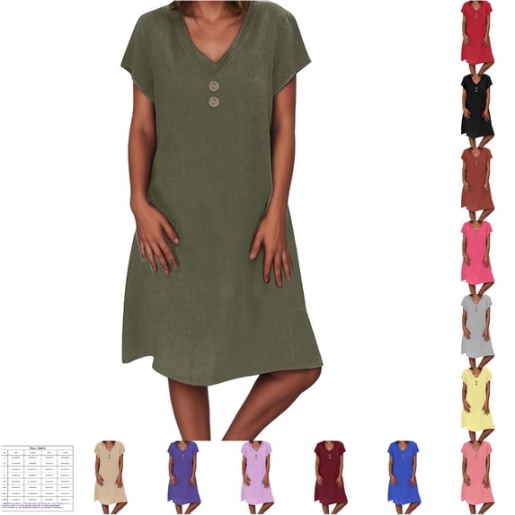 ANINEO Summer Dresses For Women 2026 Casual V-Neck Button Down Daily ...