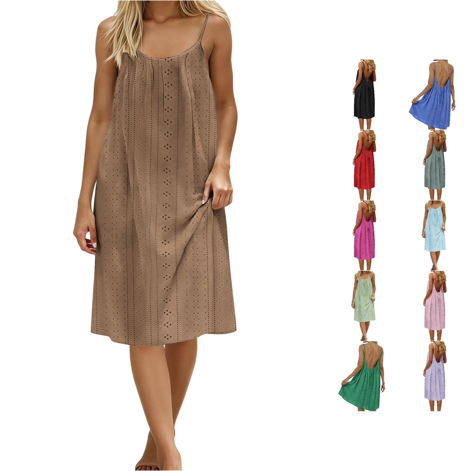 ANINEO Sundresses For Women Casual Sleeveless Backless With Shirred ...