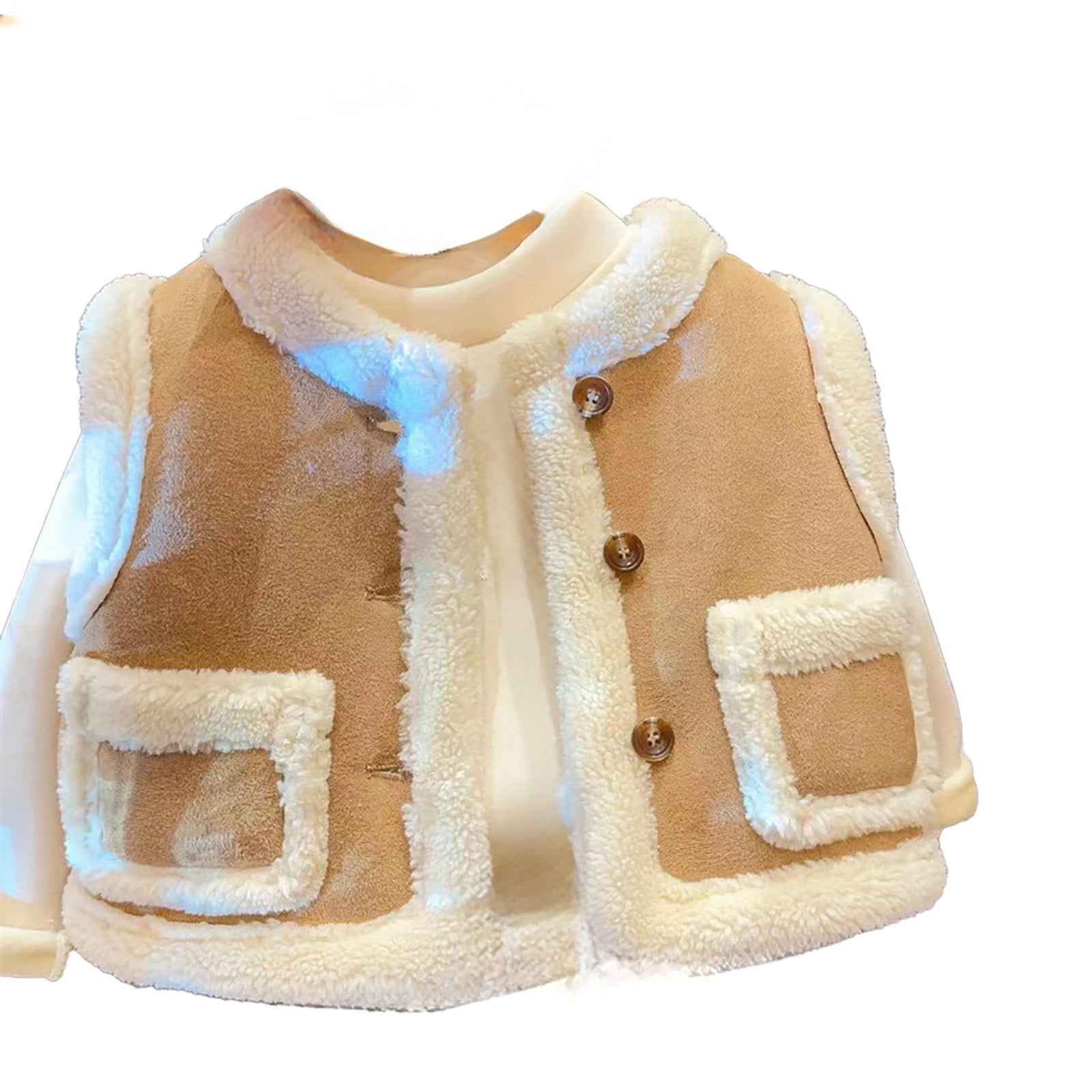 ANINEO Toddler Baby Girl Boys Sleeveless Plush Vest Waistcoat Plaid Zipper Outerwear with ...