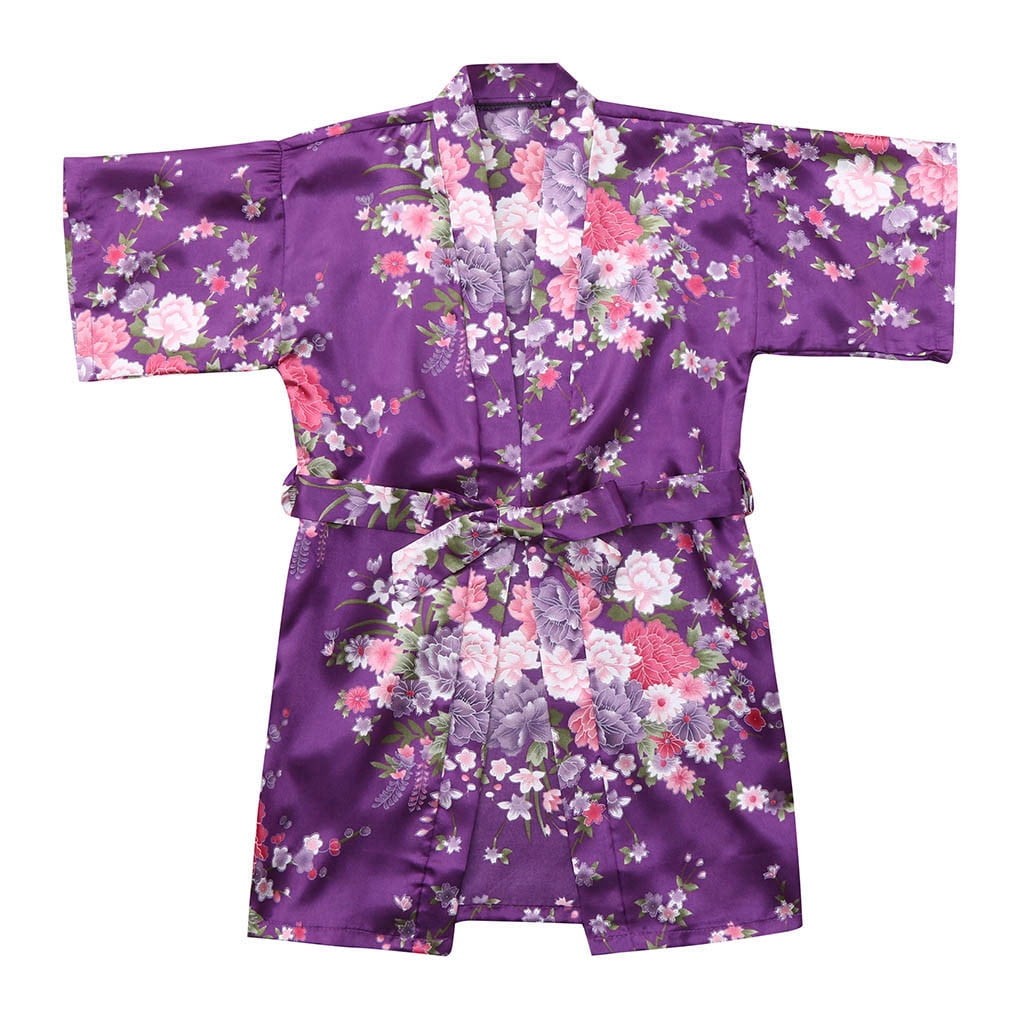 ANINEO Toddler Baby Kid Girls Floral Silk Satin Kimono Robes Bathrobe ...