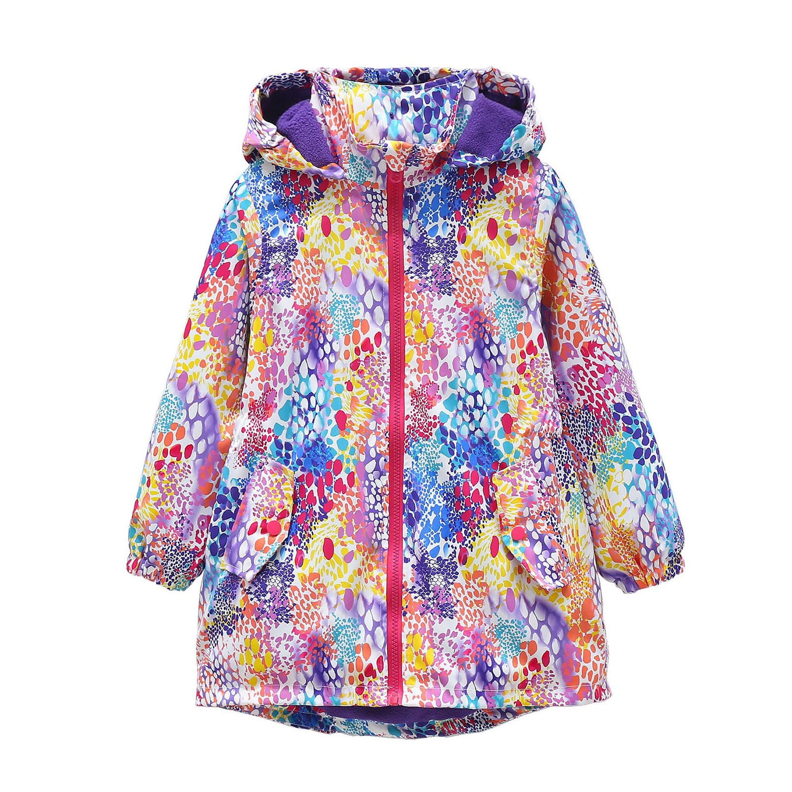 ANINEO Toddler Boys Girls Winter Floral Print Coat Hooded Jacket Fleece Thicken Windproof Zipper ...