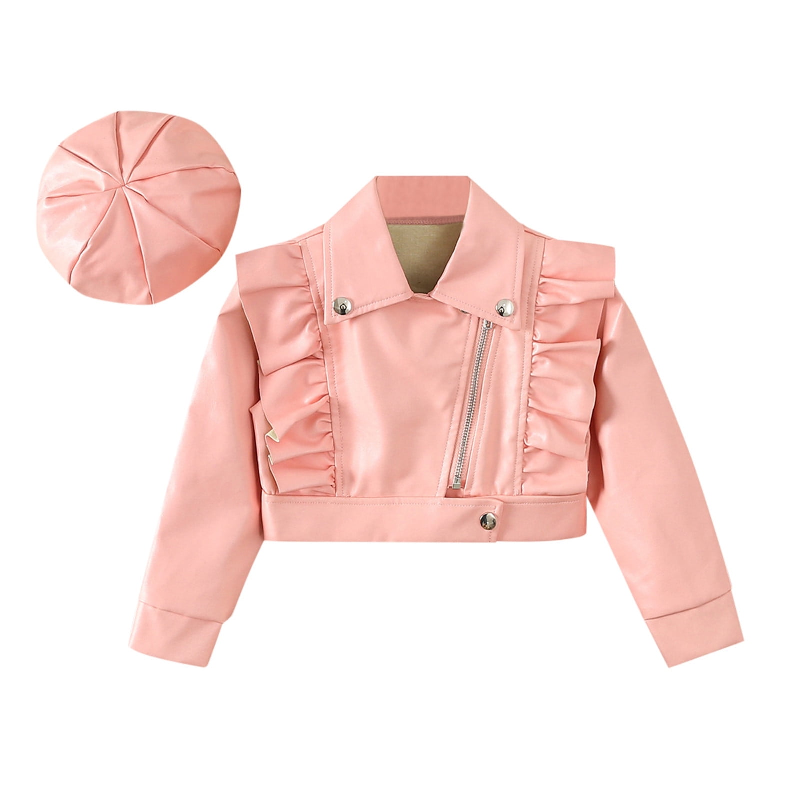 ANINEO Toddler Girls Leather Motorcycle Jacket Cute Ruffle Spring Fall ...