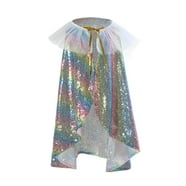 WOYY Big Girls Sparkly Sequins Shawl Cloak Glitter Cardigan Poncho Cape ...
