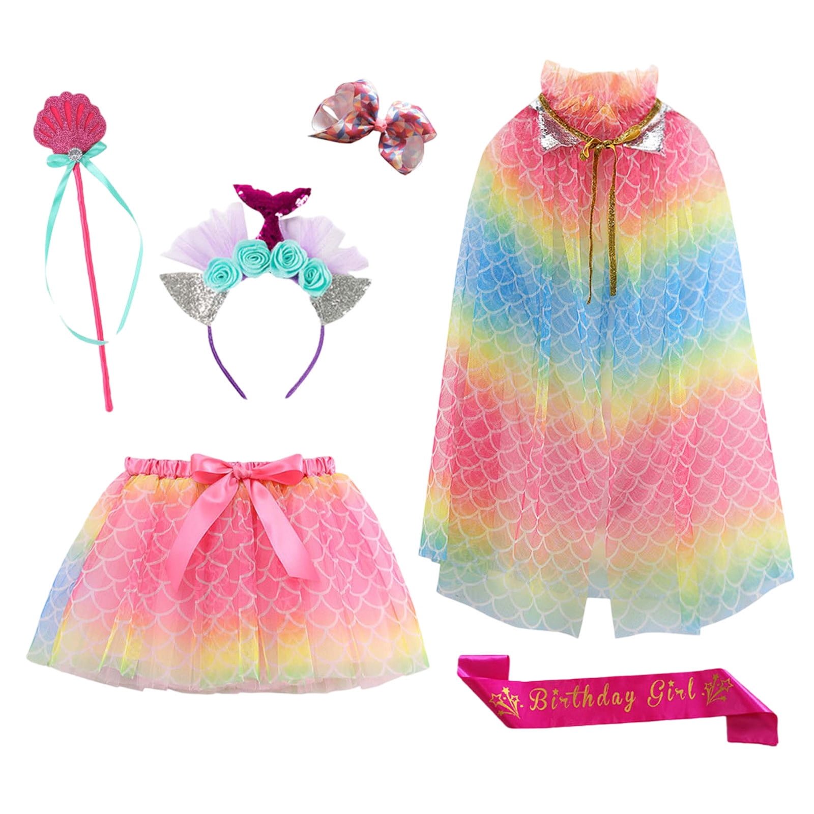 ANINEO Toddler Girls Tutu Skirt Party Set With Star Wand Glitter Headband Bow Cape For Birthday ...