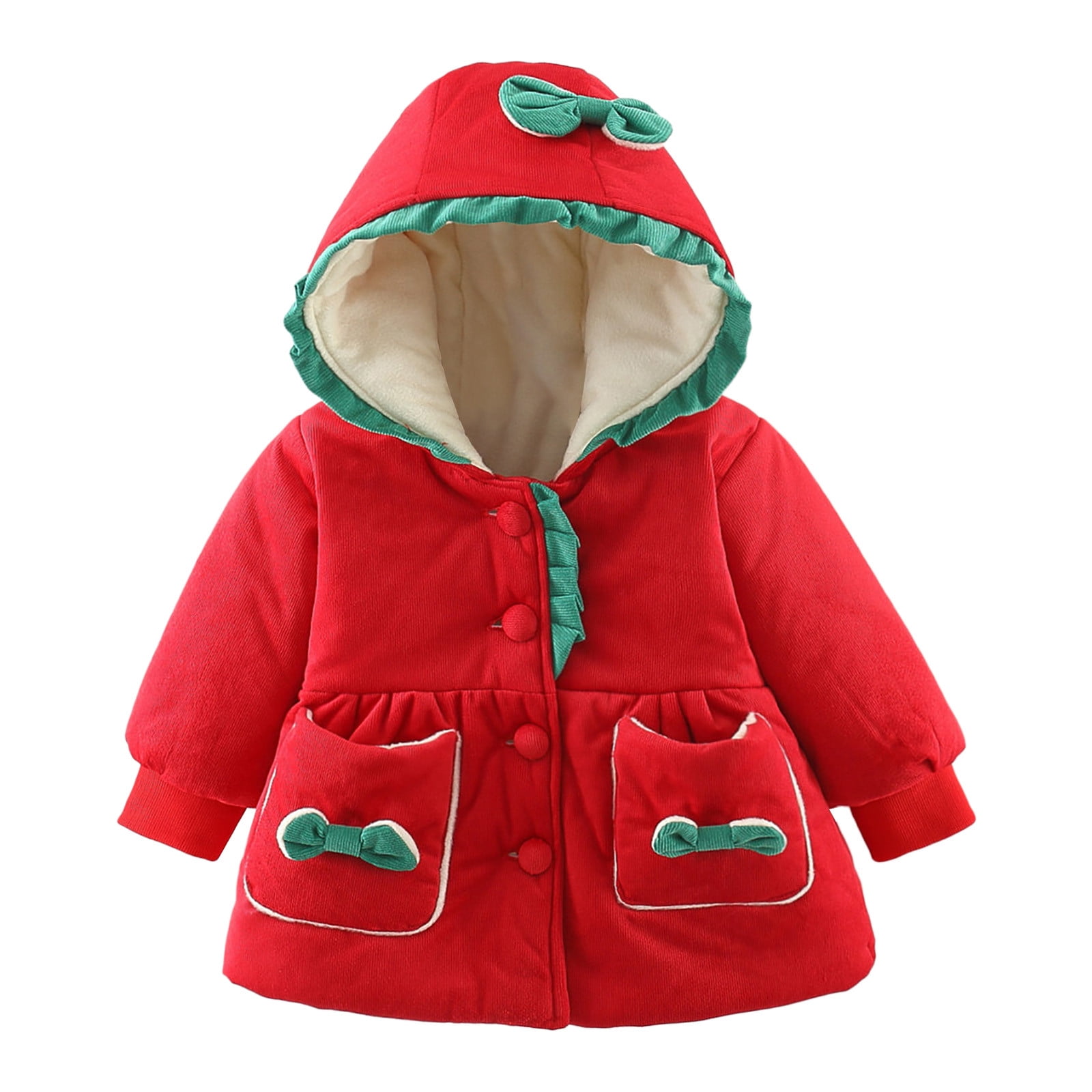 ANINEO Toddler Girls Warm Bowknot Ruffles Coat Jacket Contrast Color Long Sleeve Winter Clothes ...