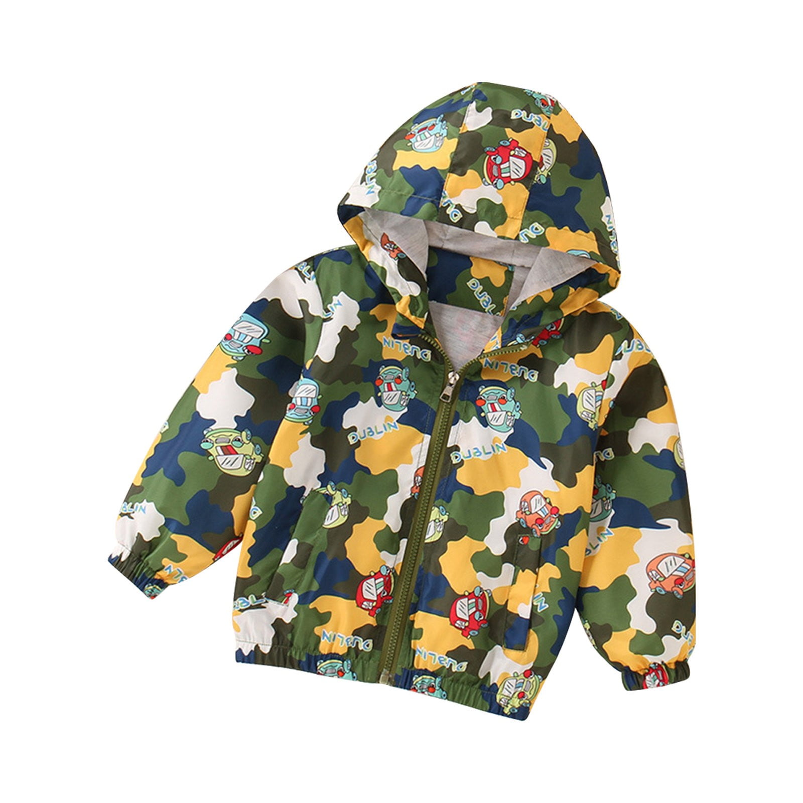 ANINEO Toddler Kids Baby Boys Cartoon Car Print Jacket Zipper Hooded Windproof Coat Windbreaker ...