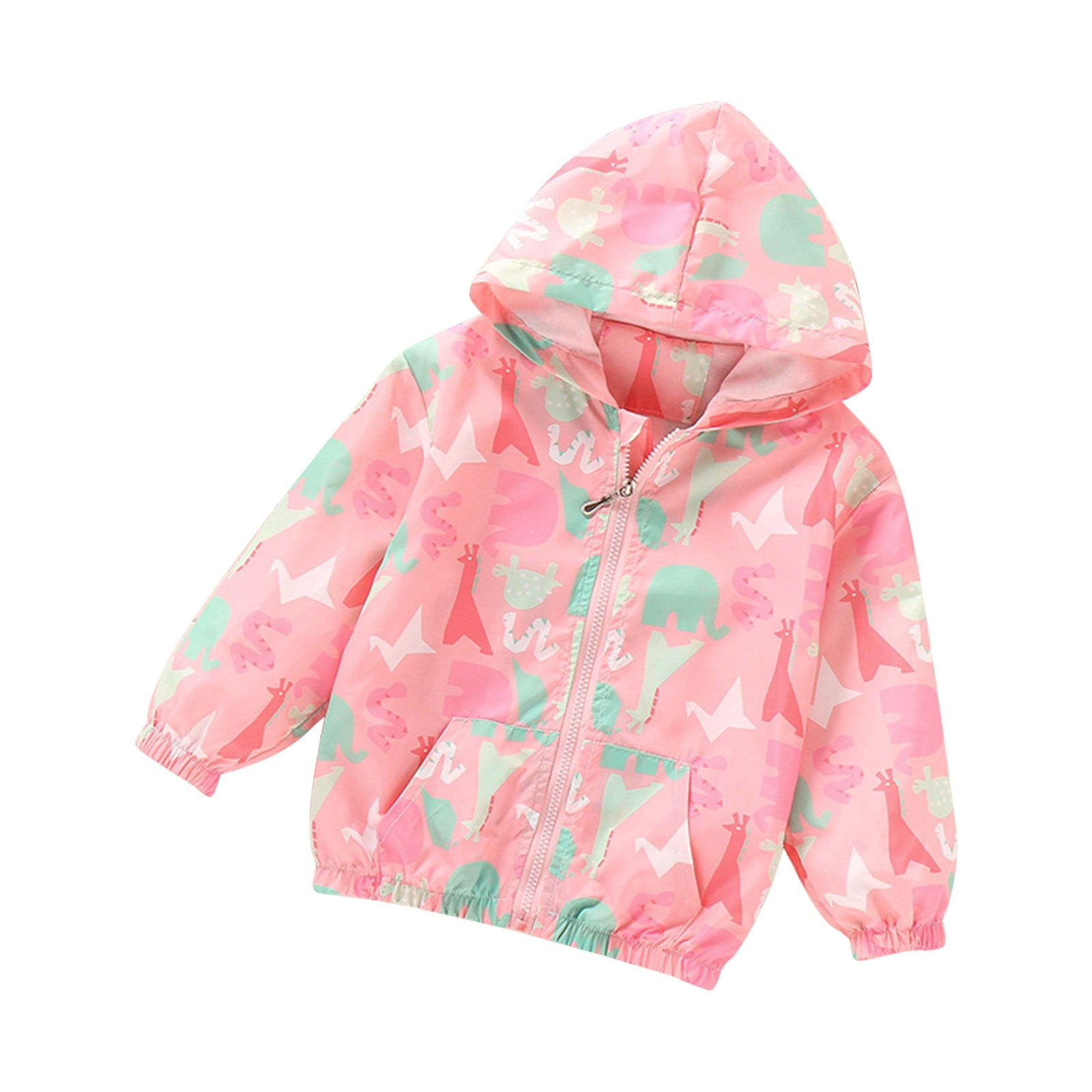 ANINEO Toddler Kids Baby Girls Boys Cartoon Floral Print Jacket Zipper Hooded Windproof Coat ...