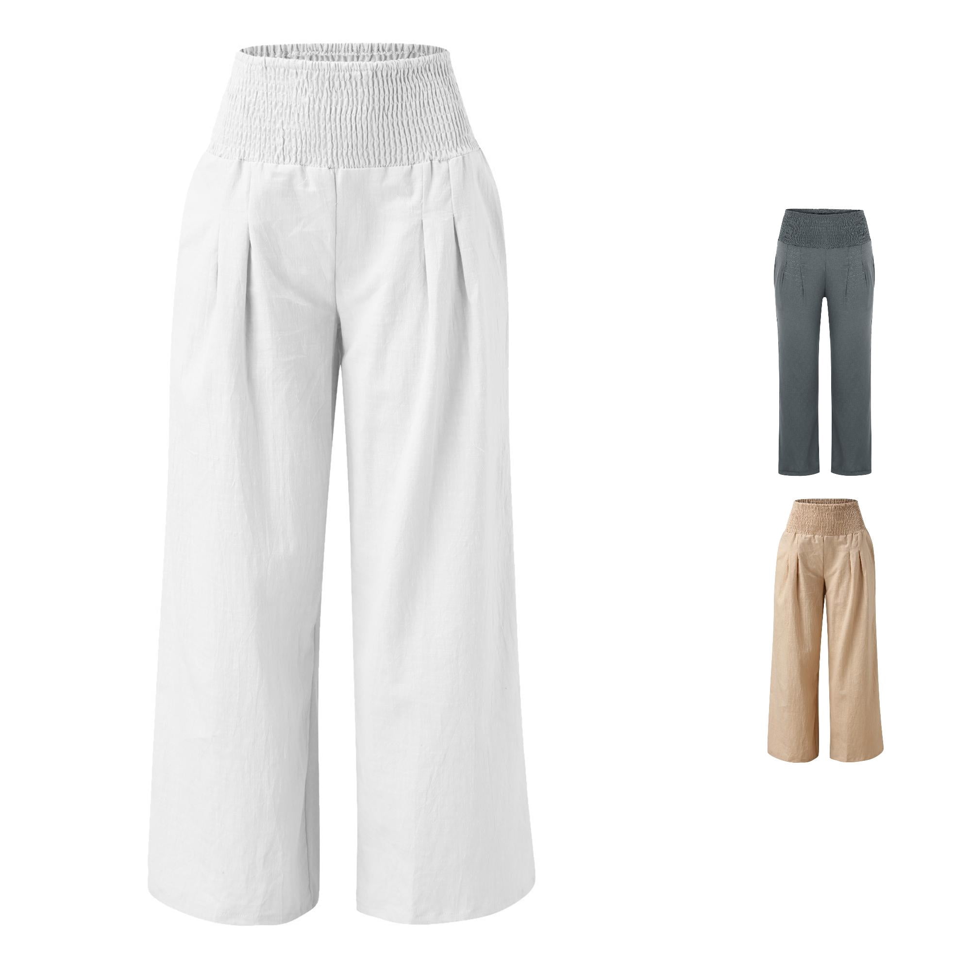ANINEO Trousers Leg Solid Color Wide Women Loose High Waist Pants Women ...