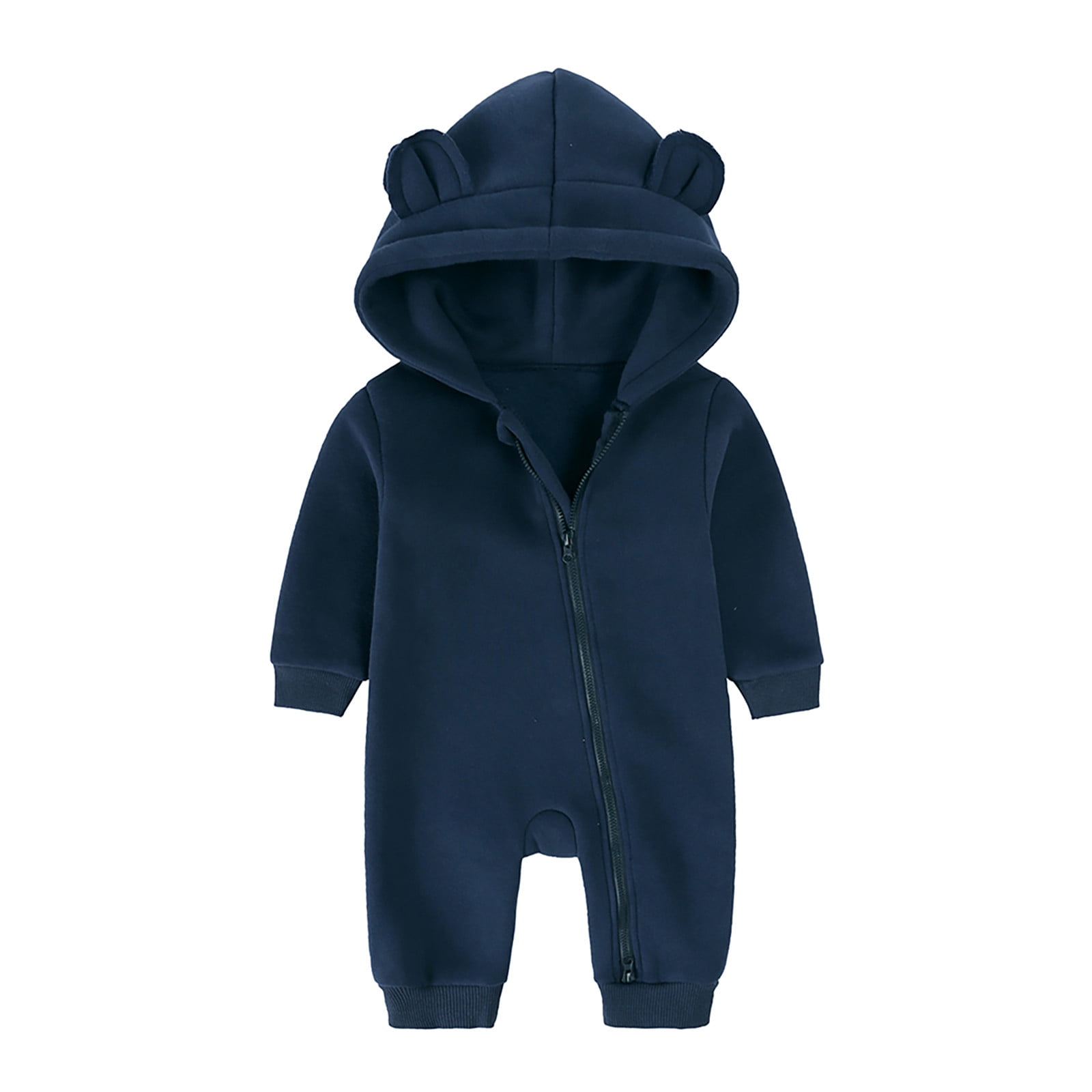 ANINEO Unisex Baby Boys Girls Long Sleeve Zipper Bear Ears Hooded Jumpsuits Plush Warm O-Neck ...