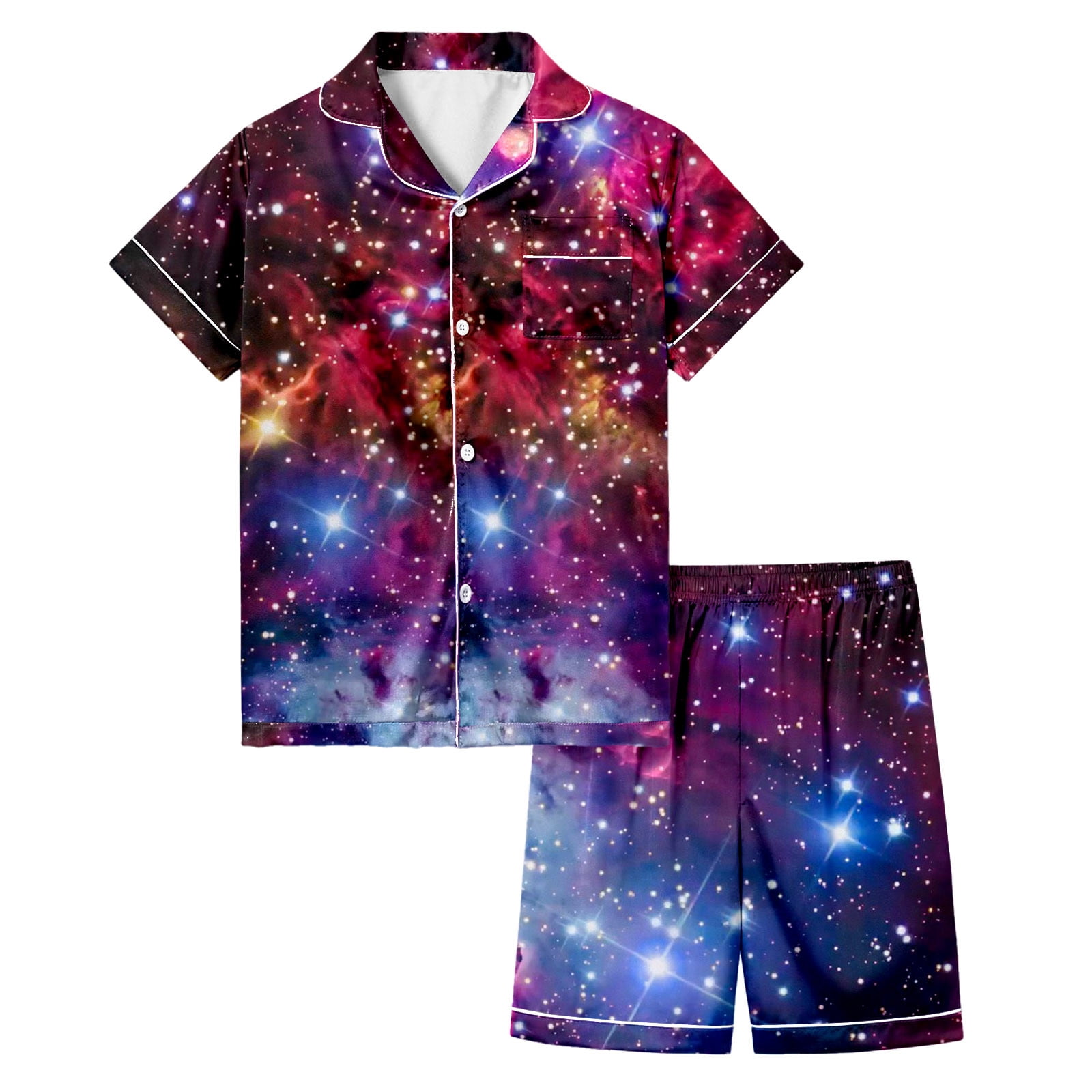 ANINEO Unisex Satin Galaxy Printed Pajamas Set Boys Girls Silk Pjs ...