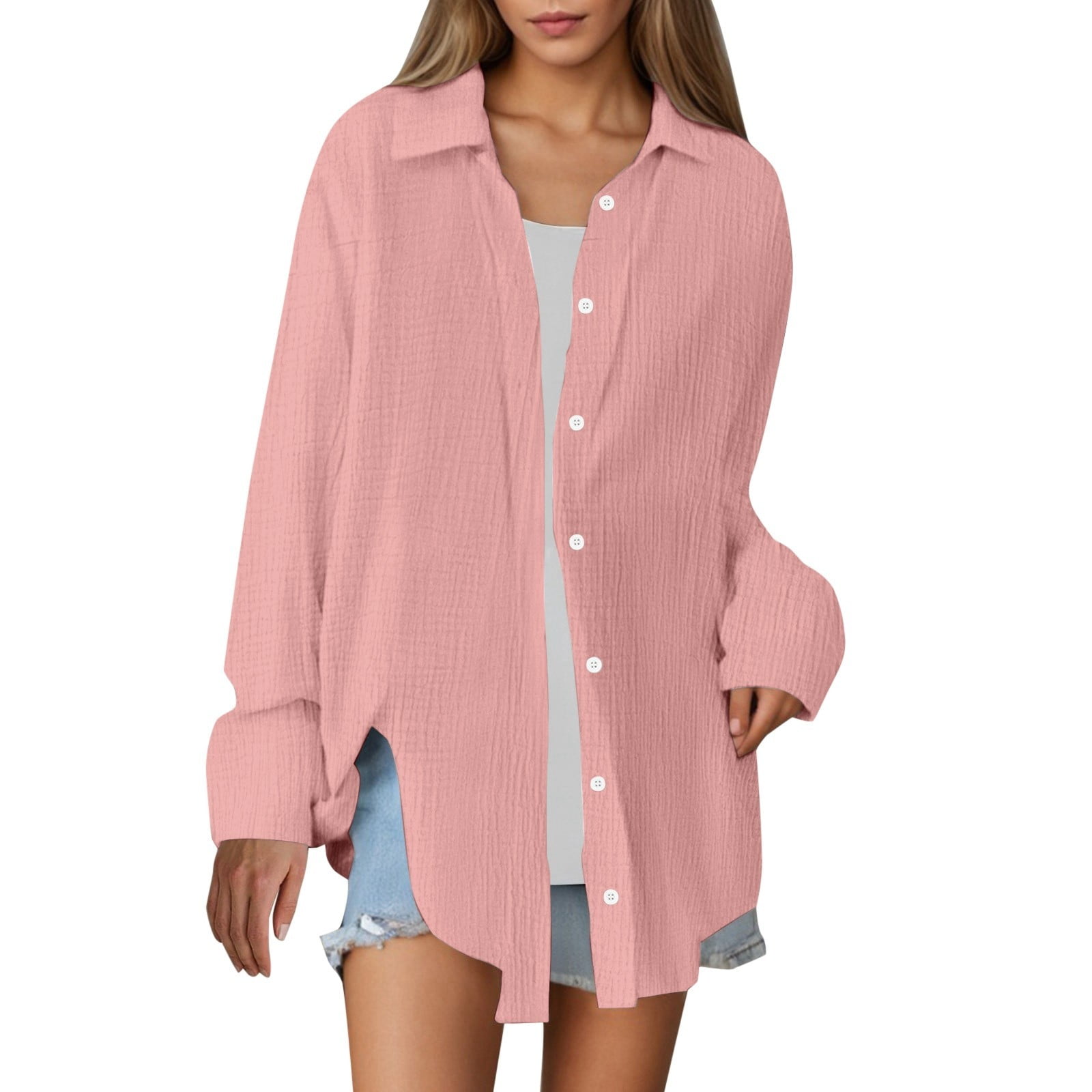 ANINEO Women Blouses Casual Oversized Plain Solid Color Shirt ...
